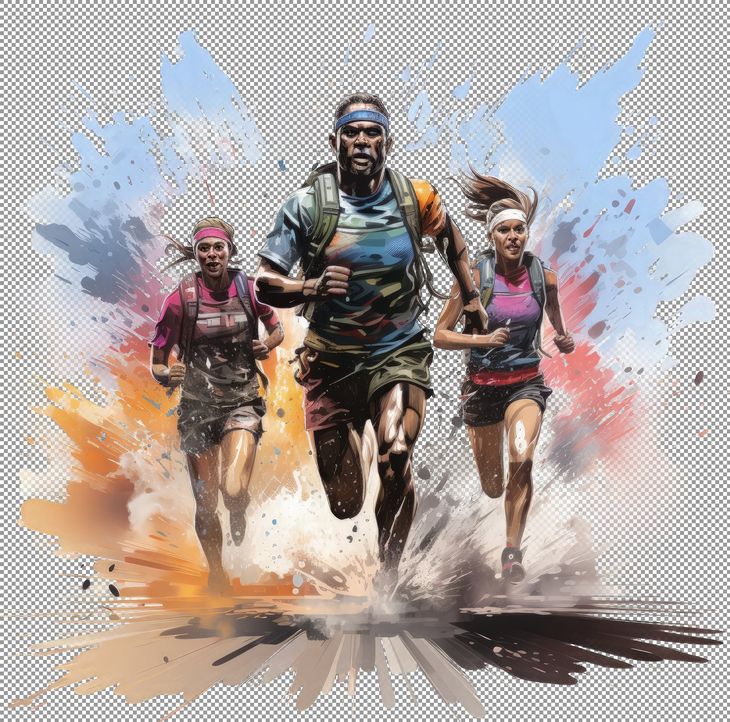 Watercolor Running Marathon Clipart: Sporty Watercolor Illustrations ...