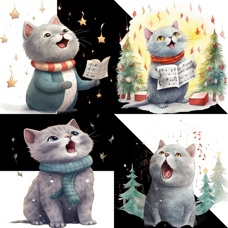 Festive Chartreux Christmas Png,singing Cat Christmas Graphics,festive ...