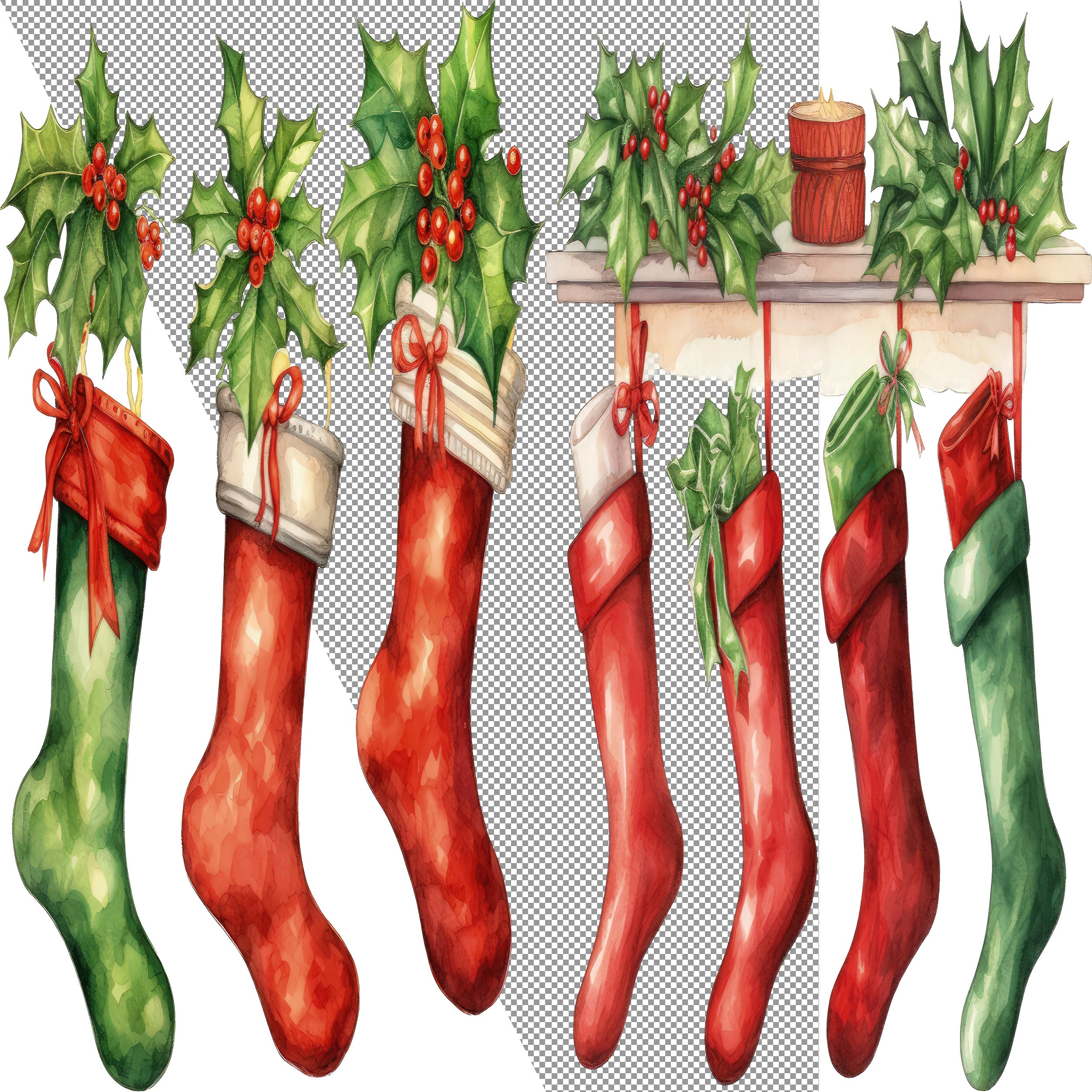 Traditional Stockings Watercolor Set, Digital Sticker for Assistant ...