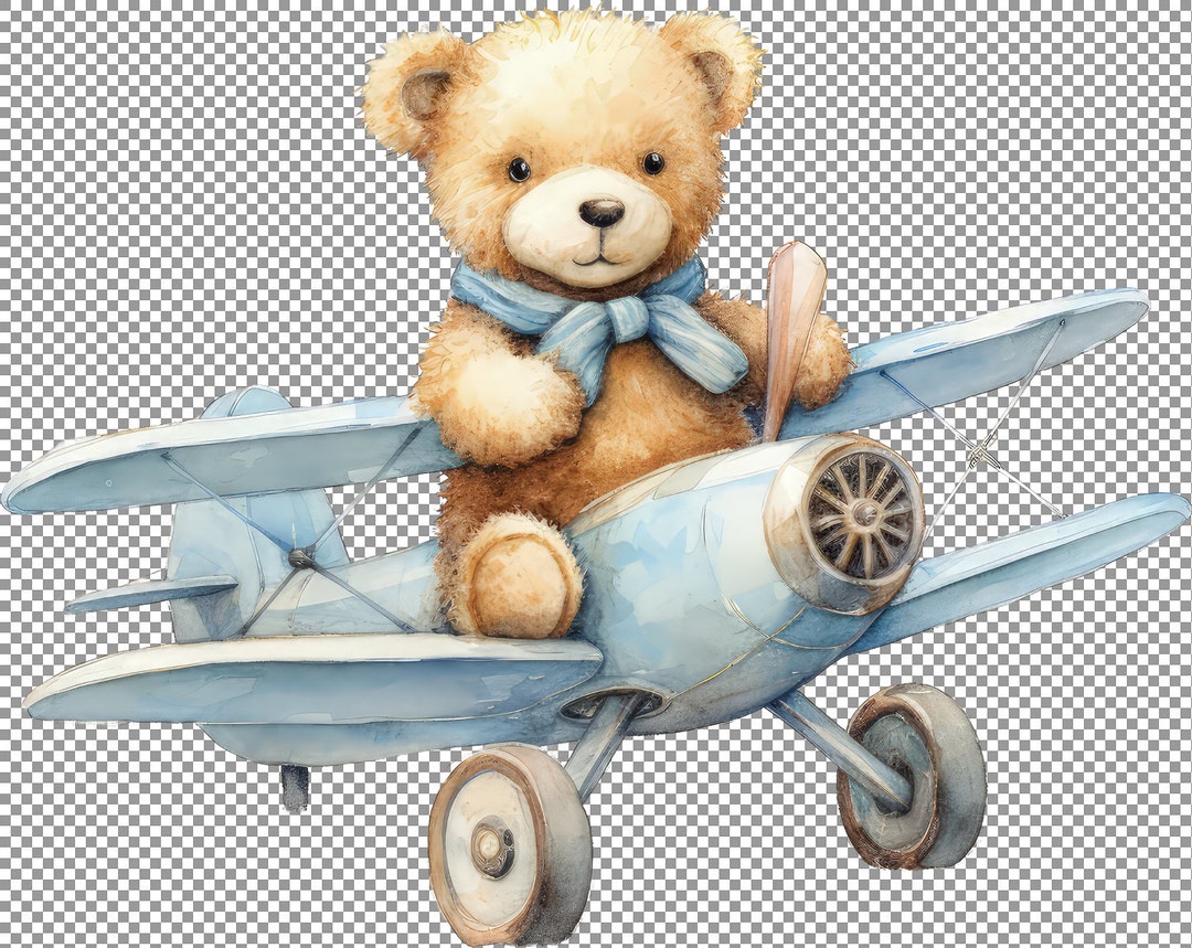 Teddy Bear's Driving Helicopter Clipart, Light Brown Watercolor ...