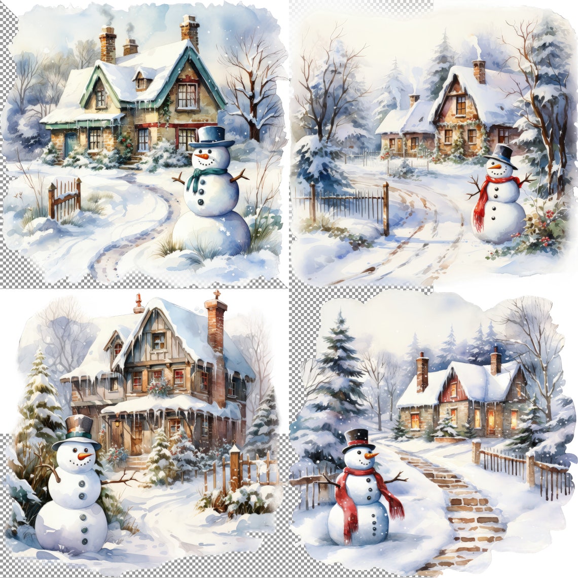 Snowman's Winter Cottage Clipart, Snowman's Winter Cottage Clipart ...