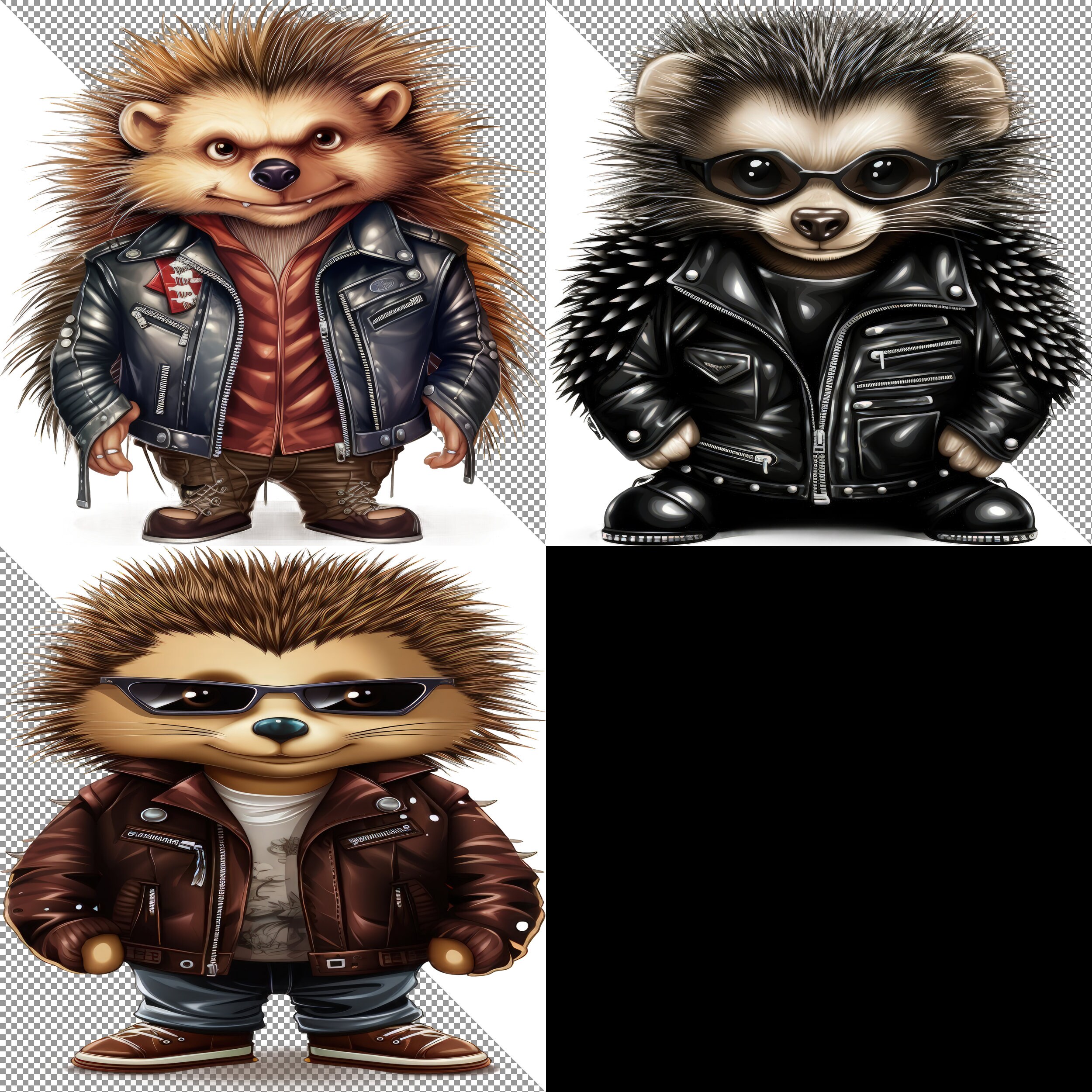 Porcupine in Punk Spiked Leather Jacket Clipart, Rock 'n' Roll ...