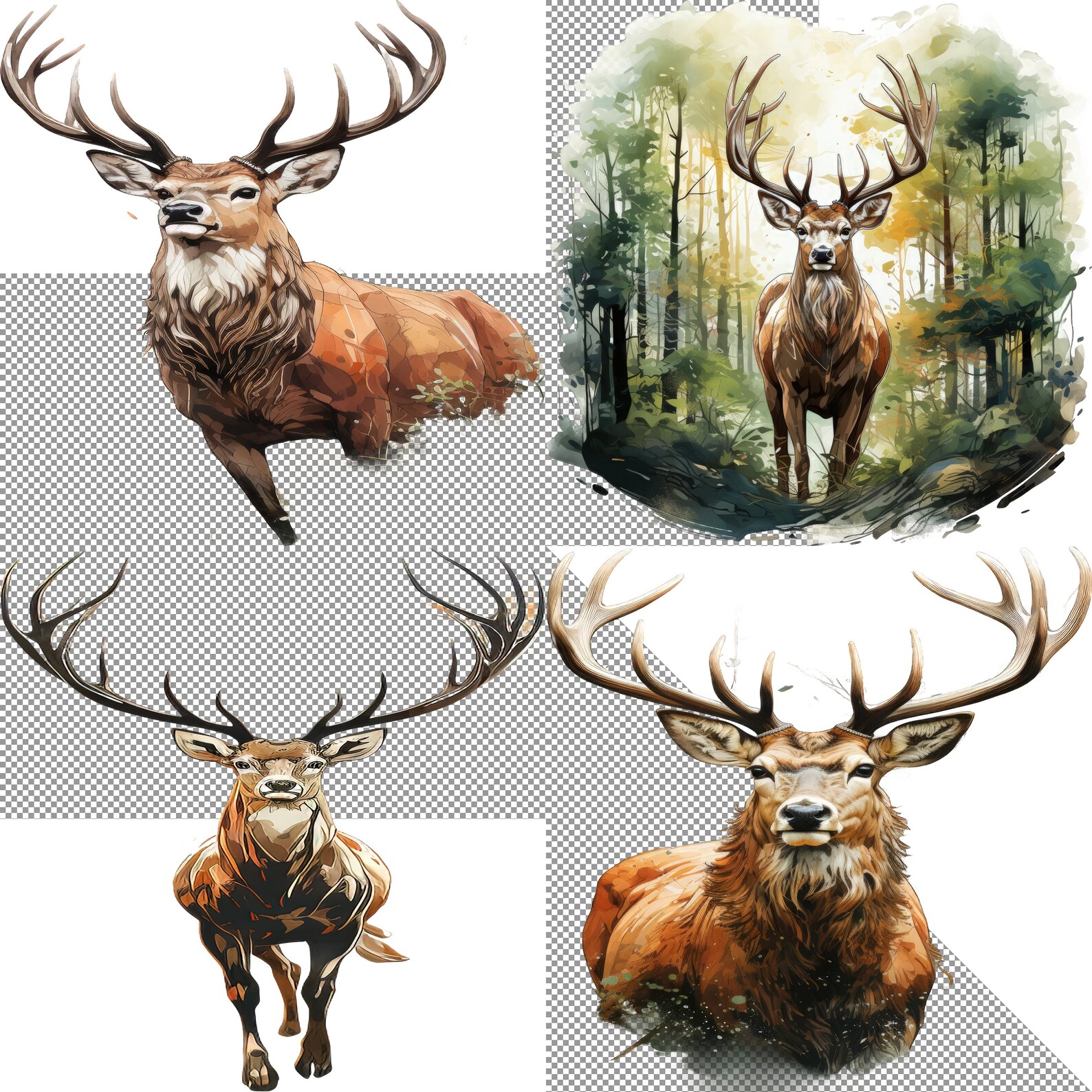Deer's Forest Frolic, Whimsical Forest Art - Deer's Frolic Clipart ...