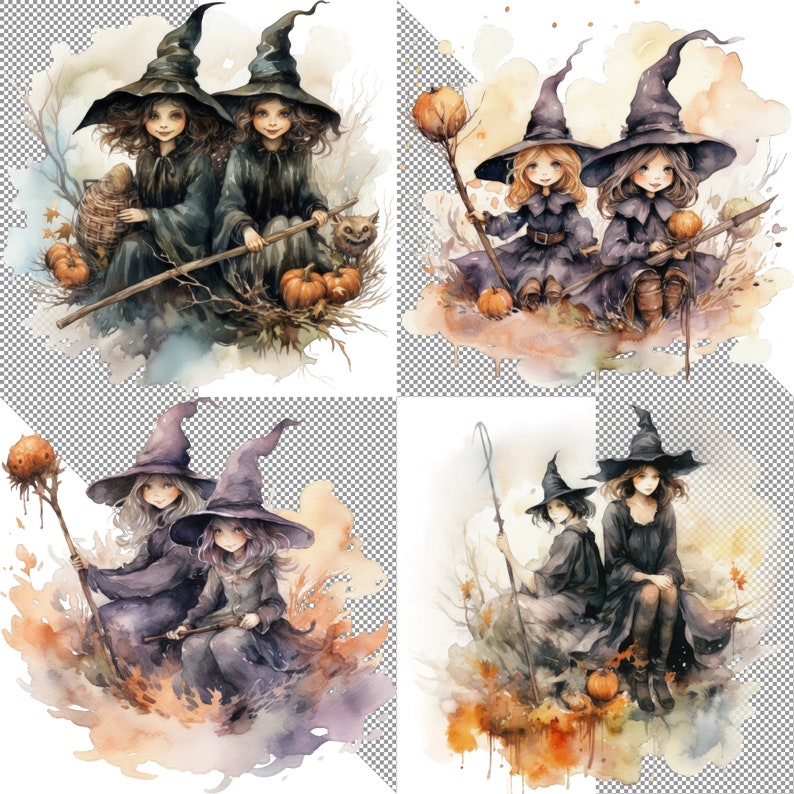 Witches on Broomstick Halloween Clipart, Art for A Boys Room, Print for ...