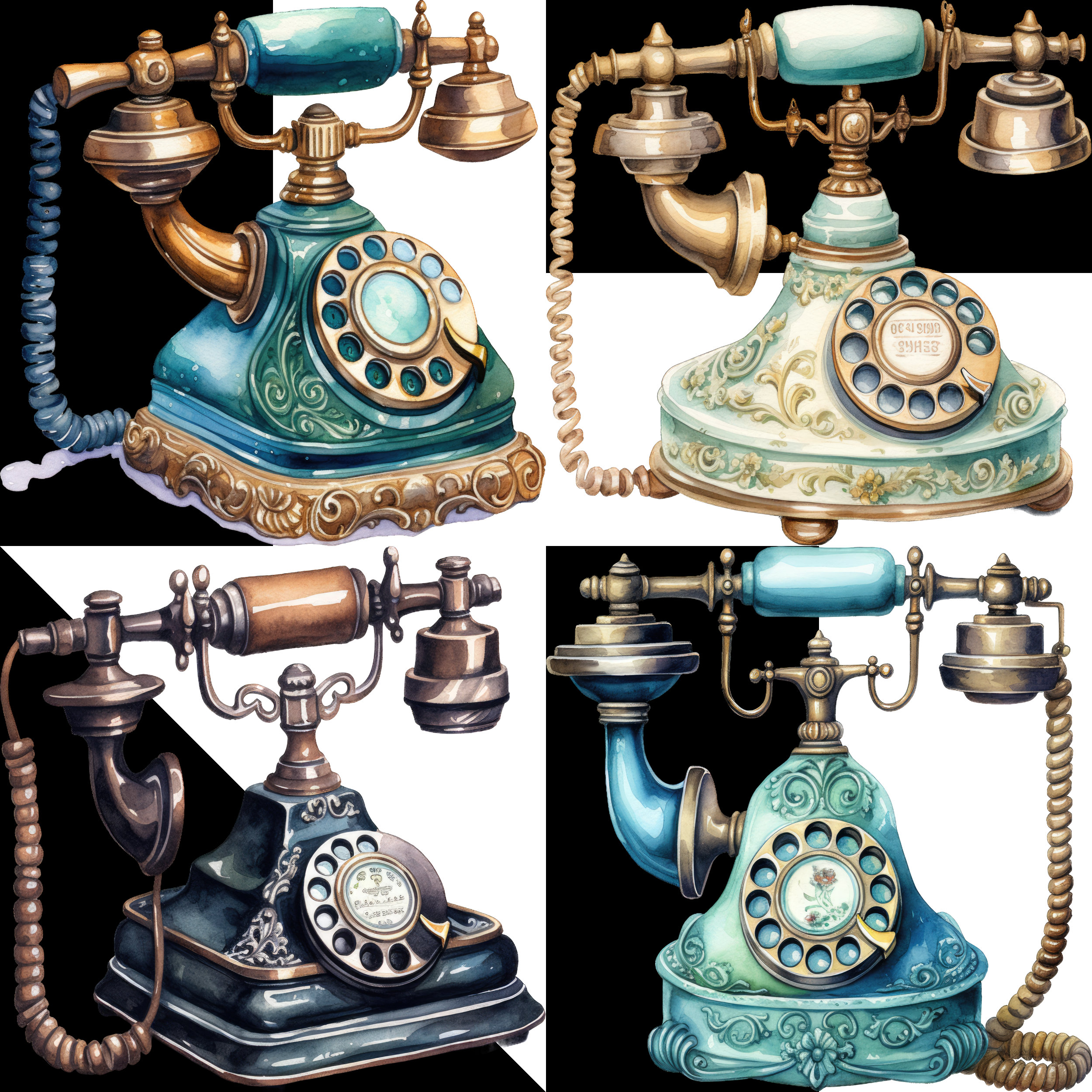 Victorian Telephone Whimsical Watercolour Clipart, Whimsical ...