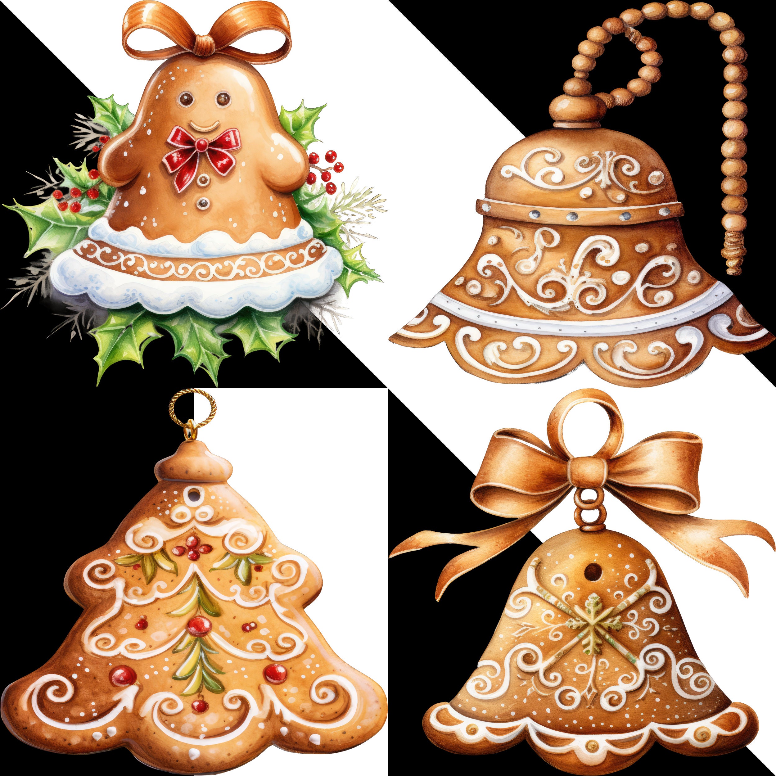Watercolor Bell Shaped Gingerbread Cookie PNG Clipart,gingerbread Bell ...