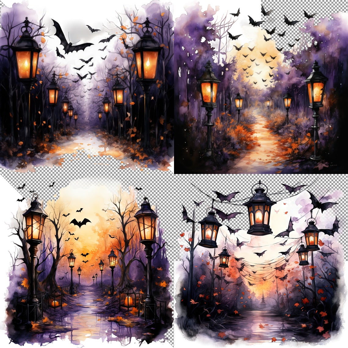 Lanterns and Bats Halloween Pathway Clipart Halloween Path - Etsy