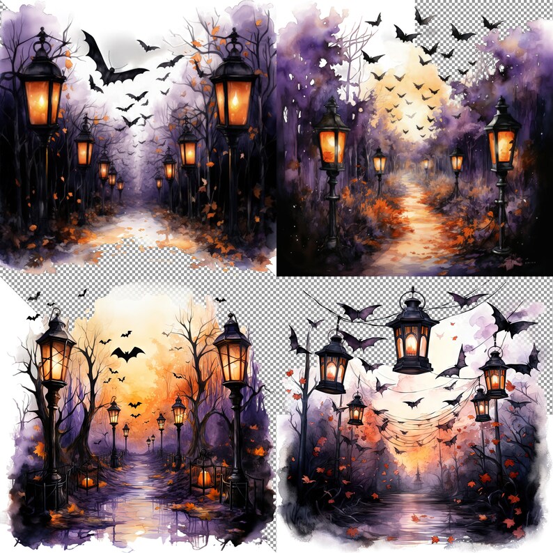 Lanterns and Bats Halloween Pathway Clipart, Halloween Path Clip Art ...