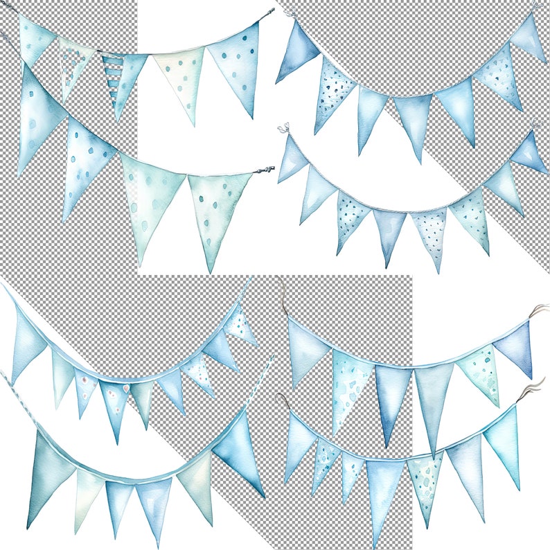 Baby Birthday Bunting Clipart, Pastel Watercolor Clipart, Watercolor ...