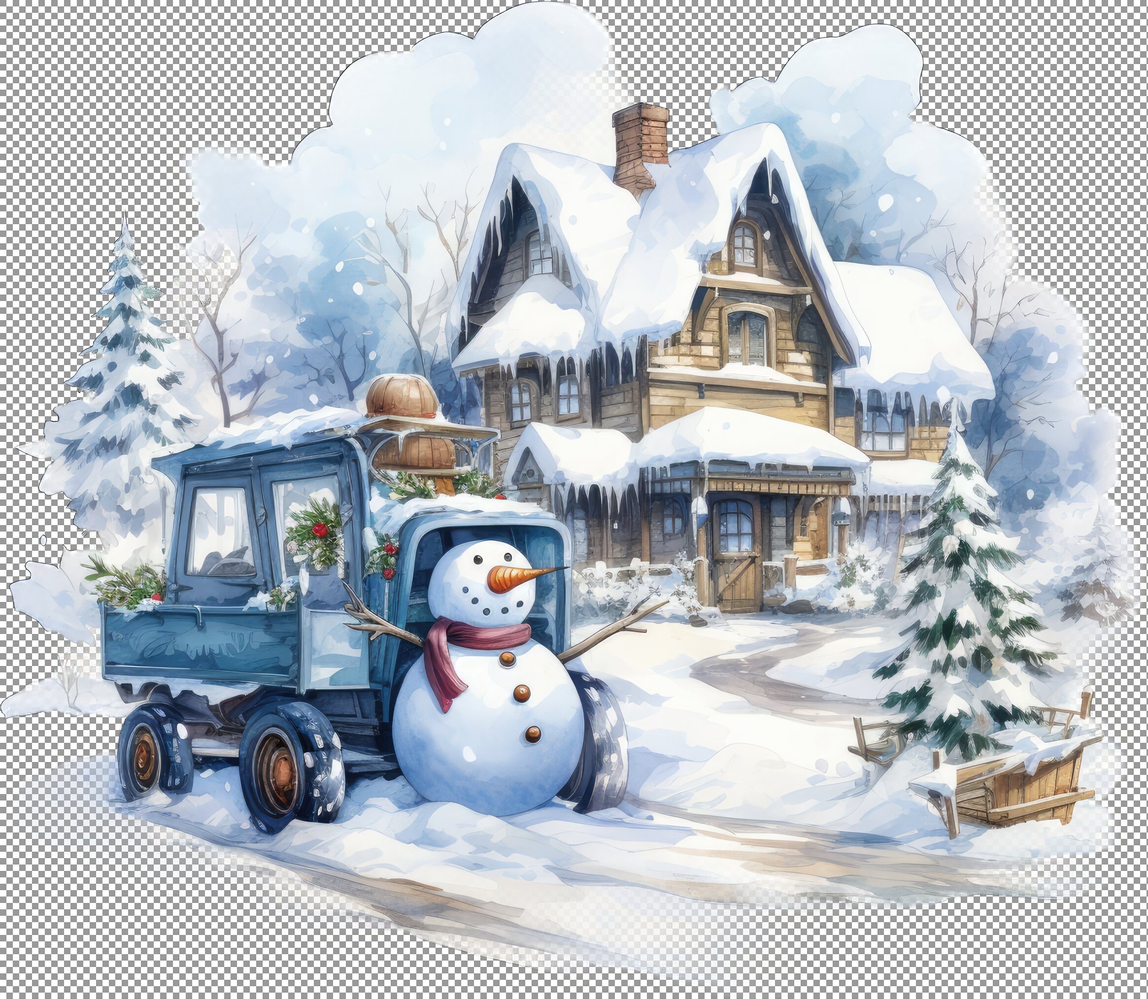 Snowman's Cozy Abodes Amidst Gentle Snowfall Clipart, Snowman's Cozy ...