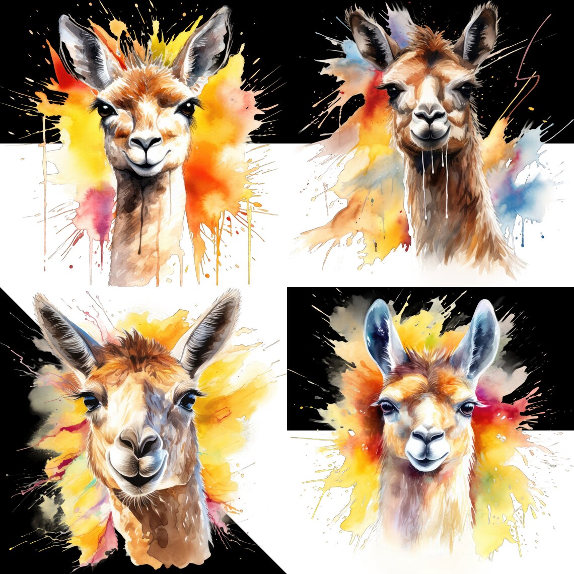 Guanaco Lightning Clipart, Llama Lightning Duo: Guanaco Clipart Set ...
