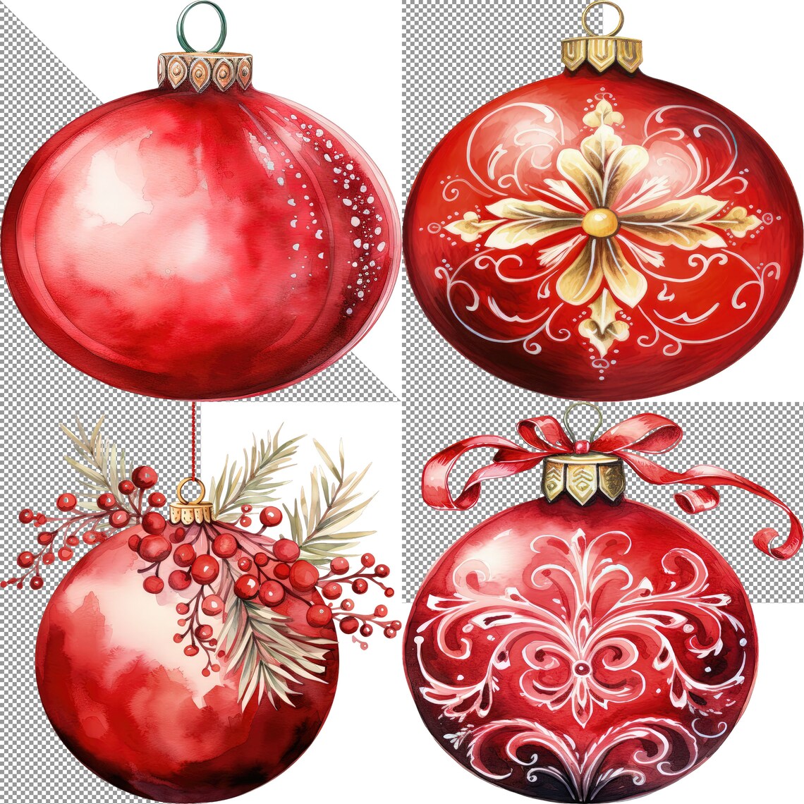 Red Christmas Ornament Watercolor Clipart Jpg Images Digital - Etsy Canada