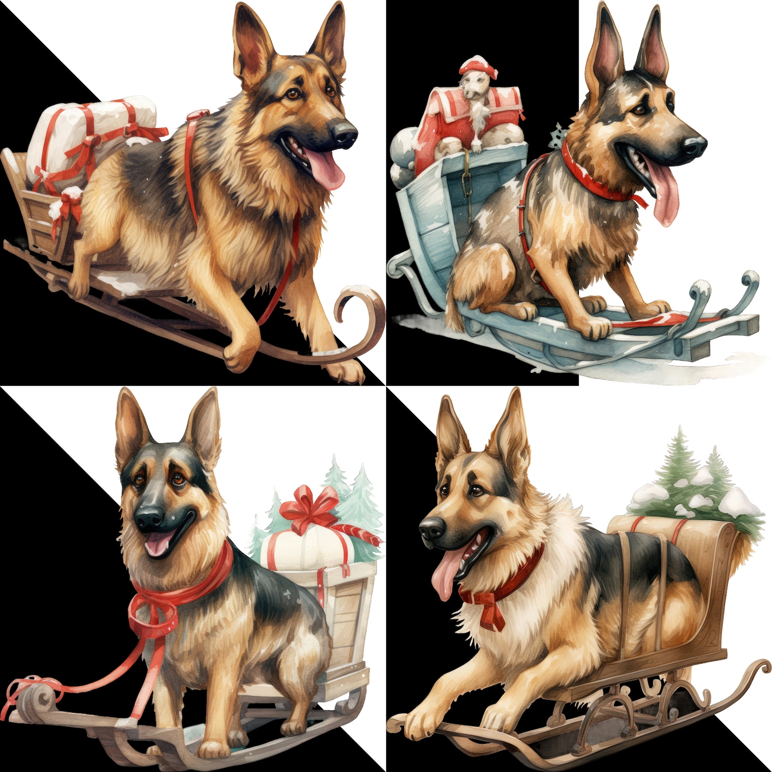 Festive German Shepherd Miniature Sleigh Clipart, German Shepherd in ...