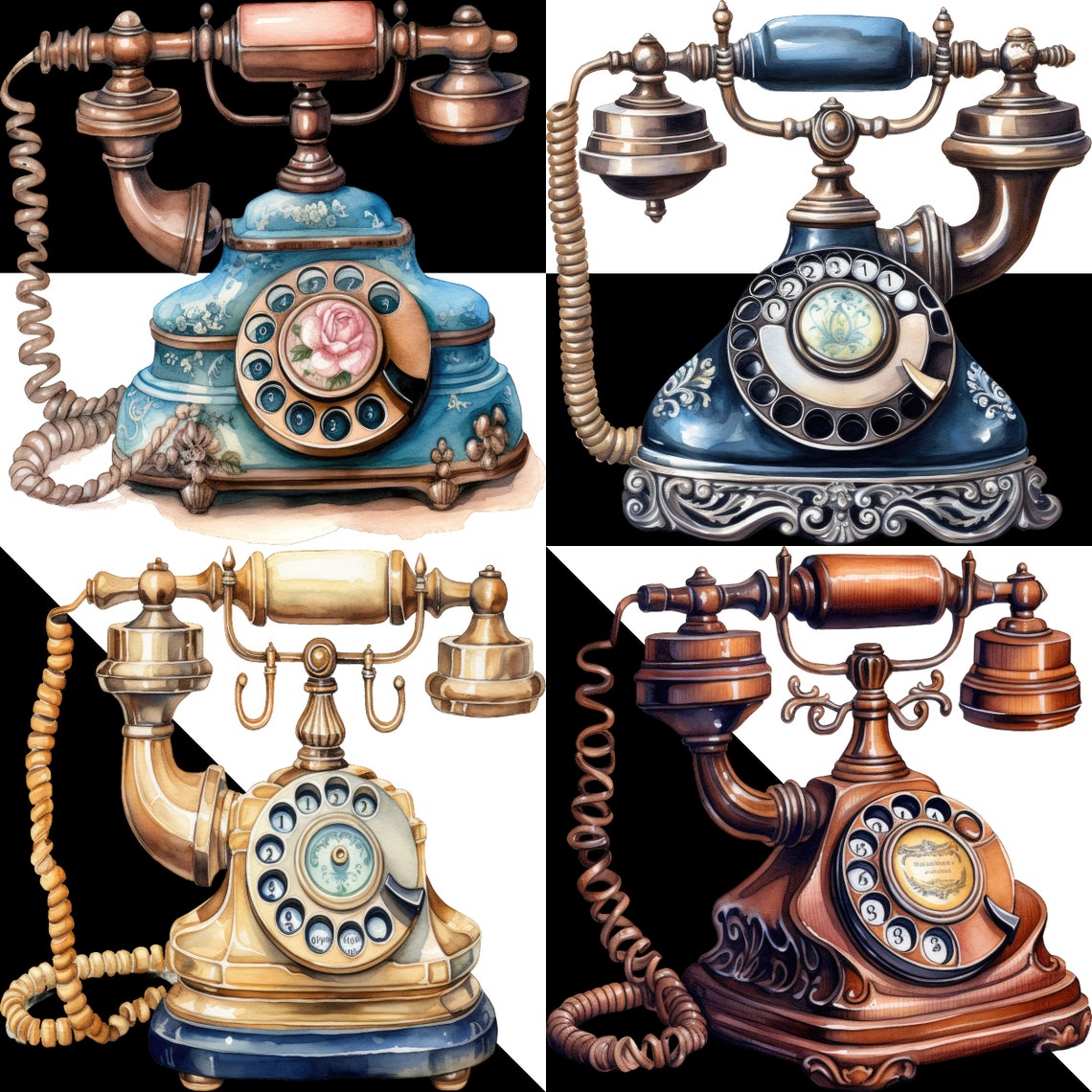 Victorian Telephone Whimsical Watercolour Clipart, Whimsical ...