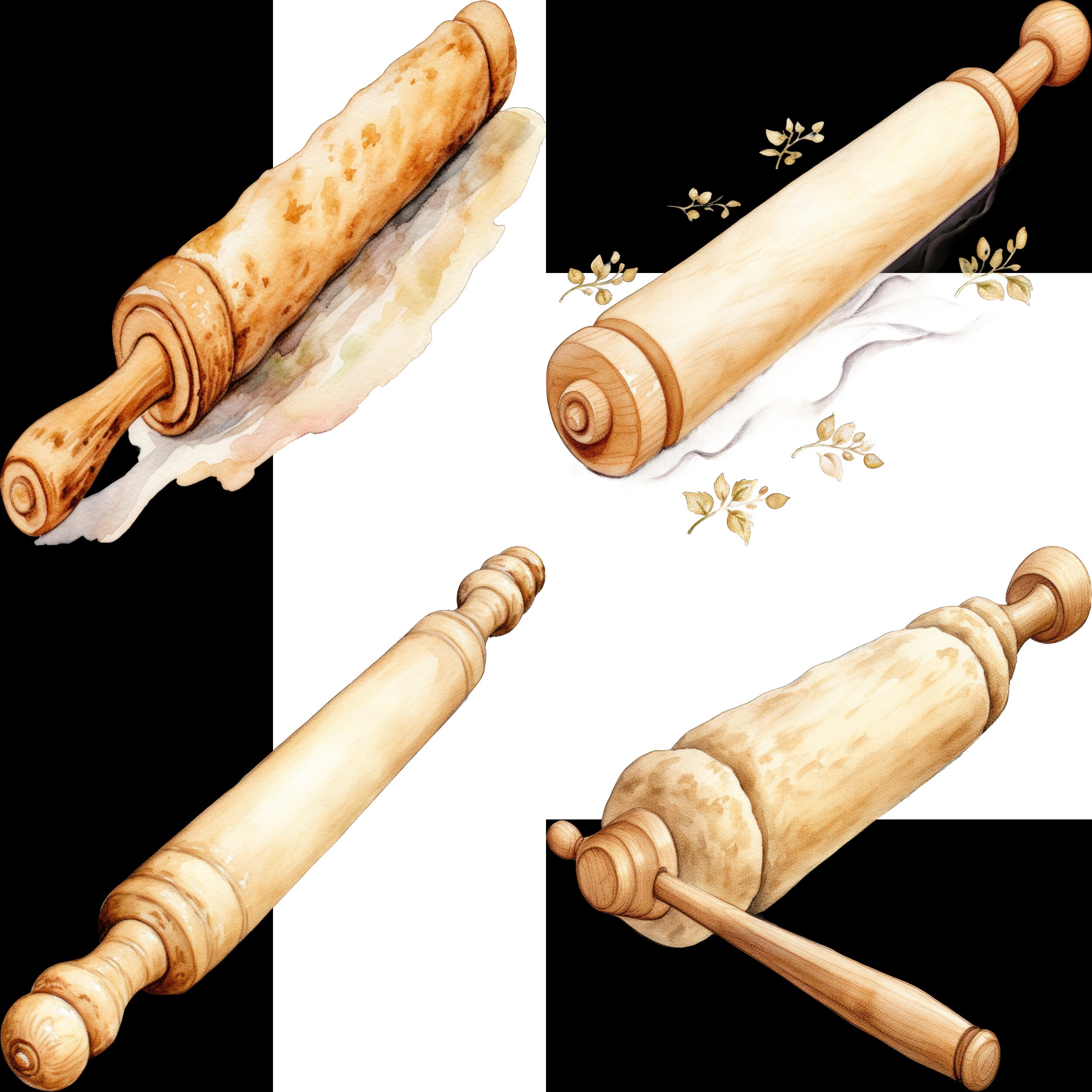 Vantage Rolling Pin Watercolor PNG Clipart, Baking Tools Illustration ...