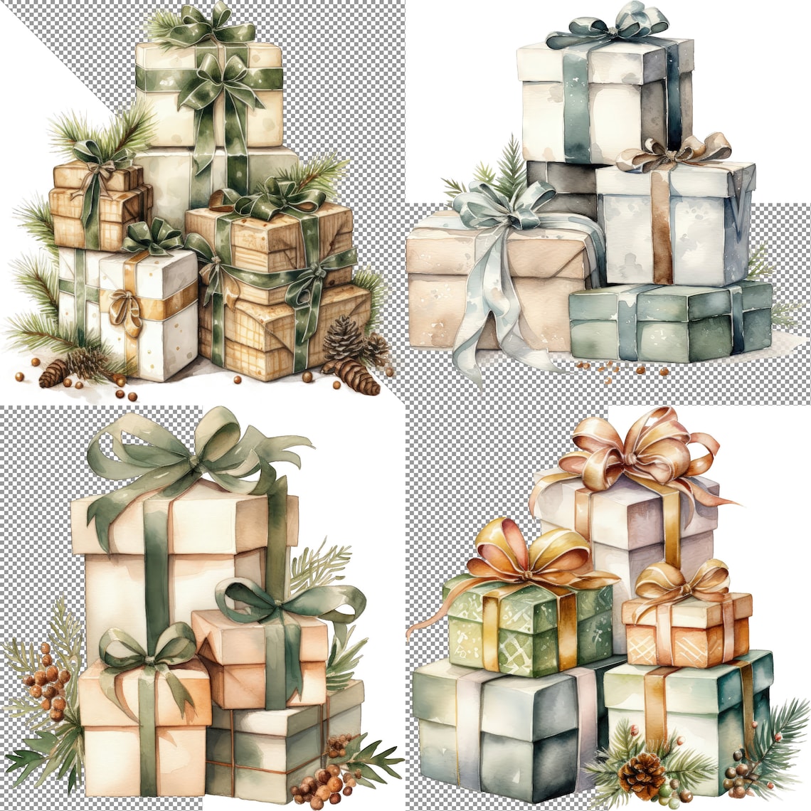 Christmas Presents Clipart Holiday Festive Clipart Birthday - Etsy