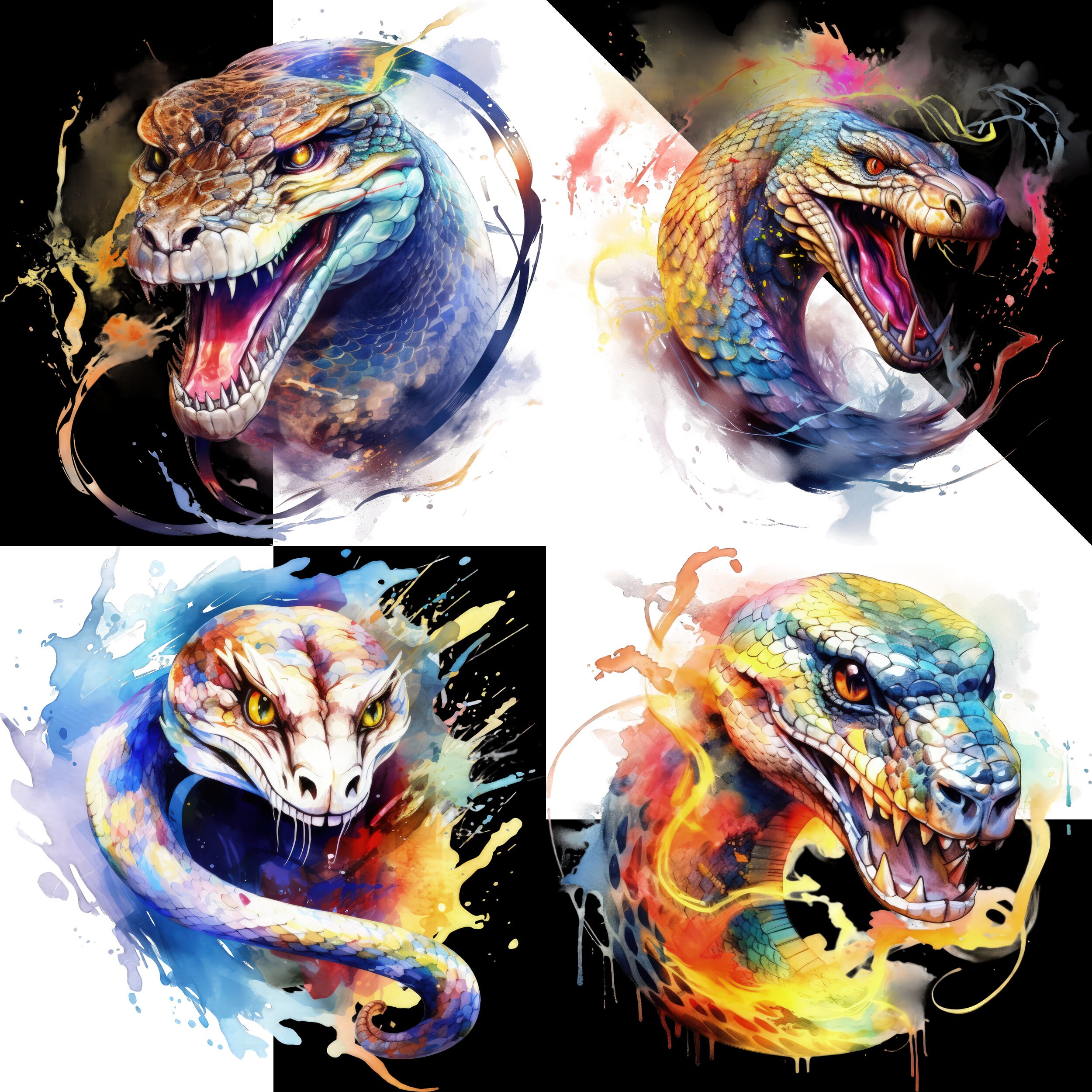 Snake's Electric Slither, Serpent Energy Illustration,vibrant Snake ...