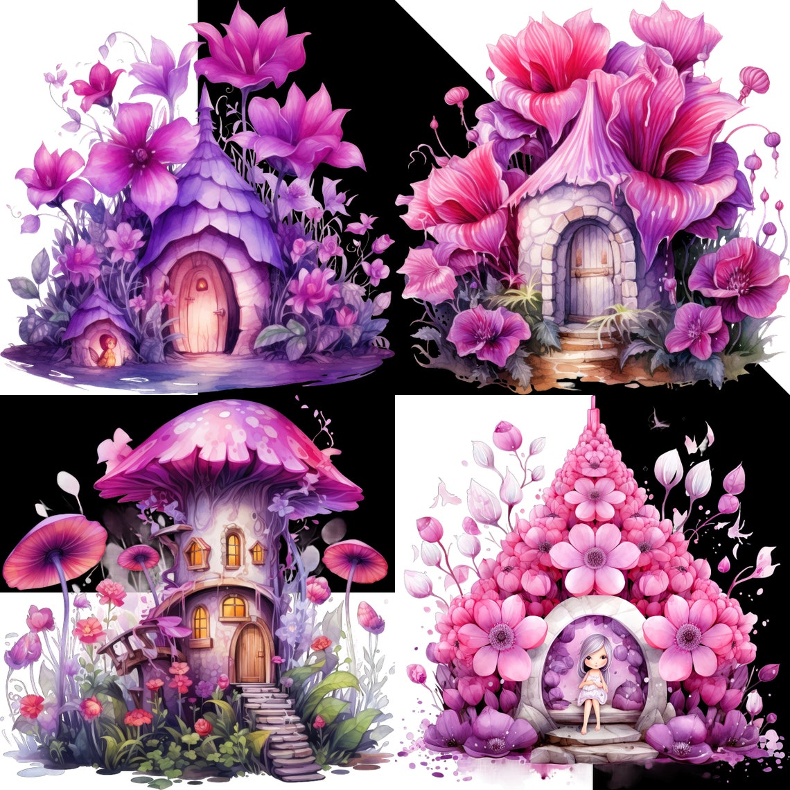 Pixie Hideout Clipart, Enchanted Pixie Hideout, Secret Fairy Dwelling ...