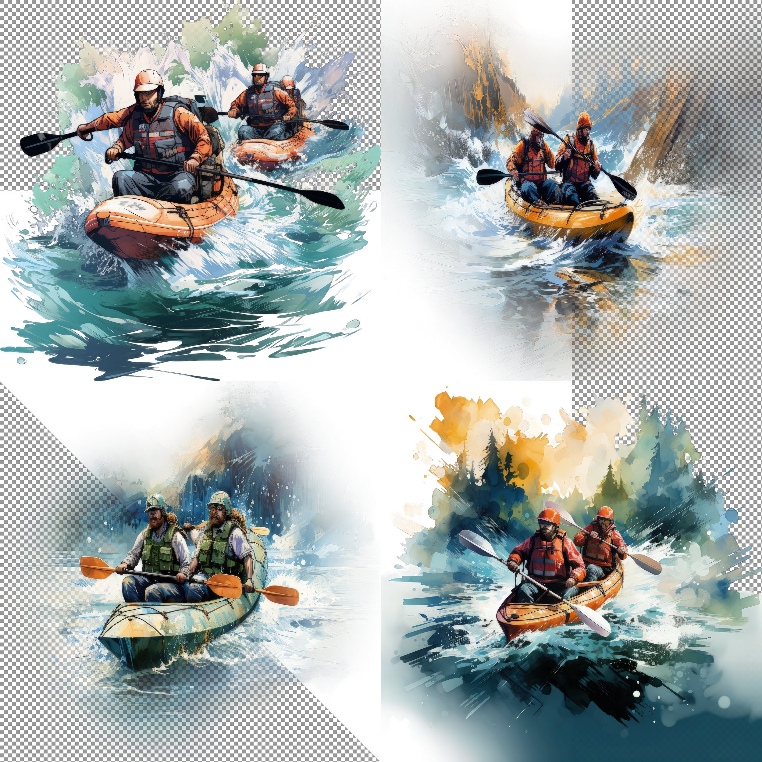 Paddle Pursuit With Kayakers Clipart, Kayaking Adventure Clipart ...