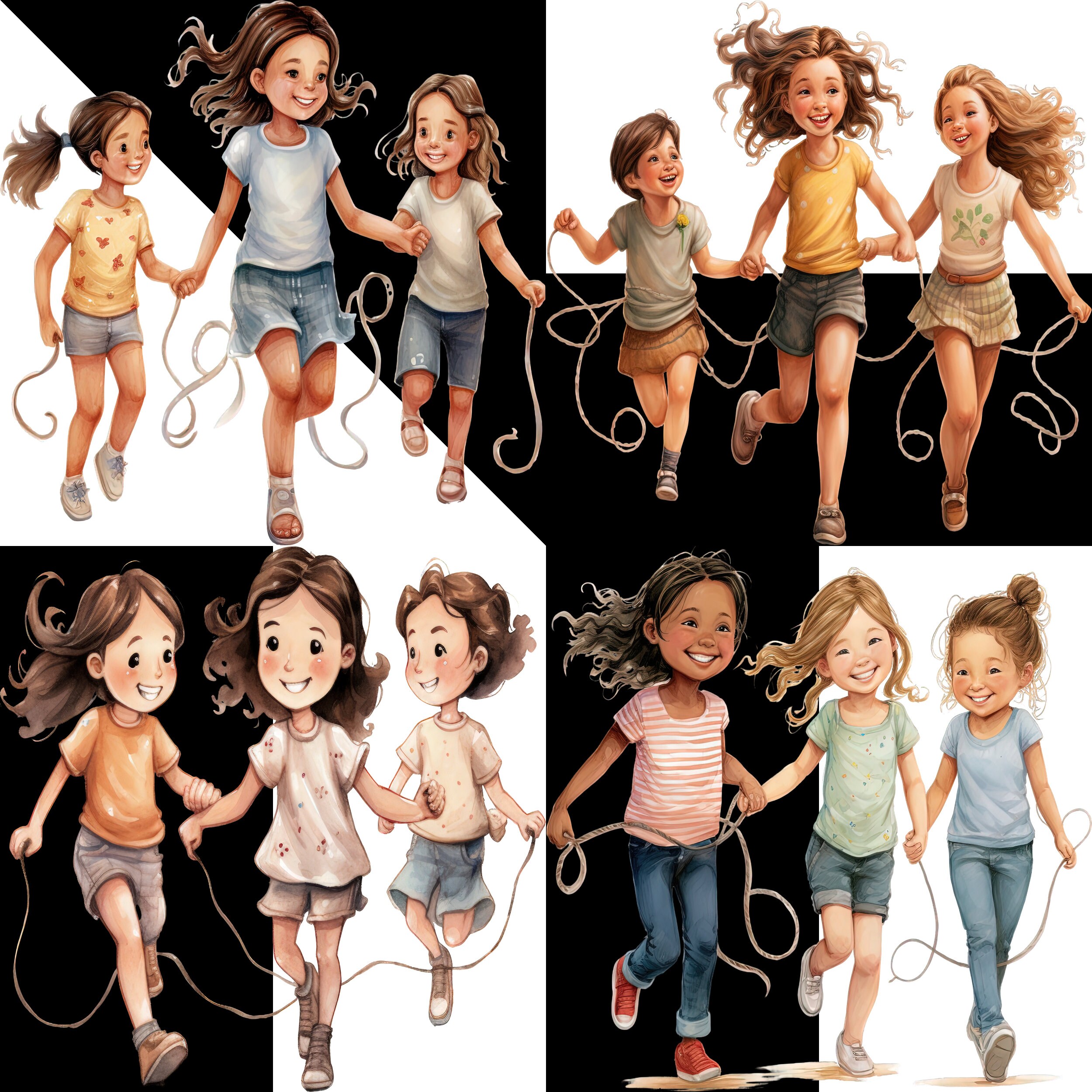 Joyful Girl Double Dutch Clipart, Children's Activity Graphics, Double ...