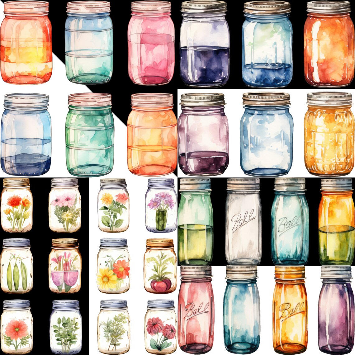 Vantage Mason Jars Watercolor PNG Clipart, Rustic Mason Jar PNG Clipart ...