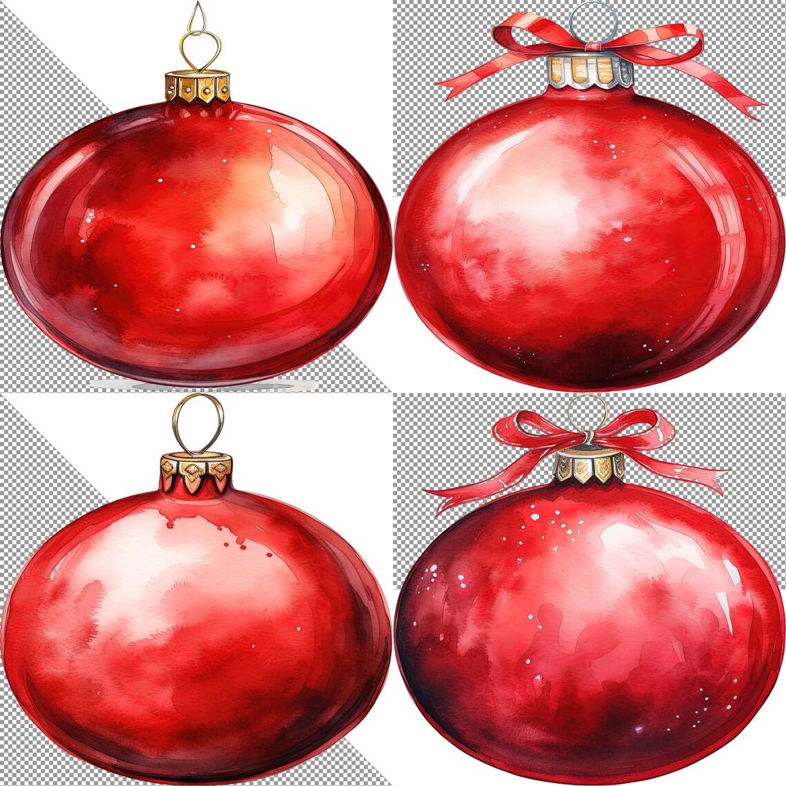 Red Christmas Ornament Watercolor Clipart Jpg Images Digital - Etsy Canada