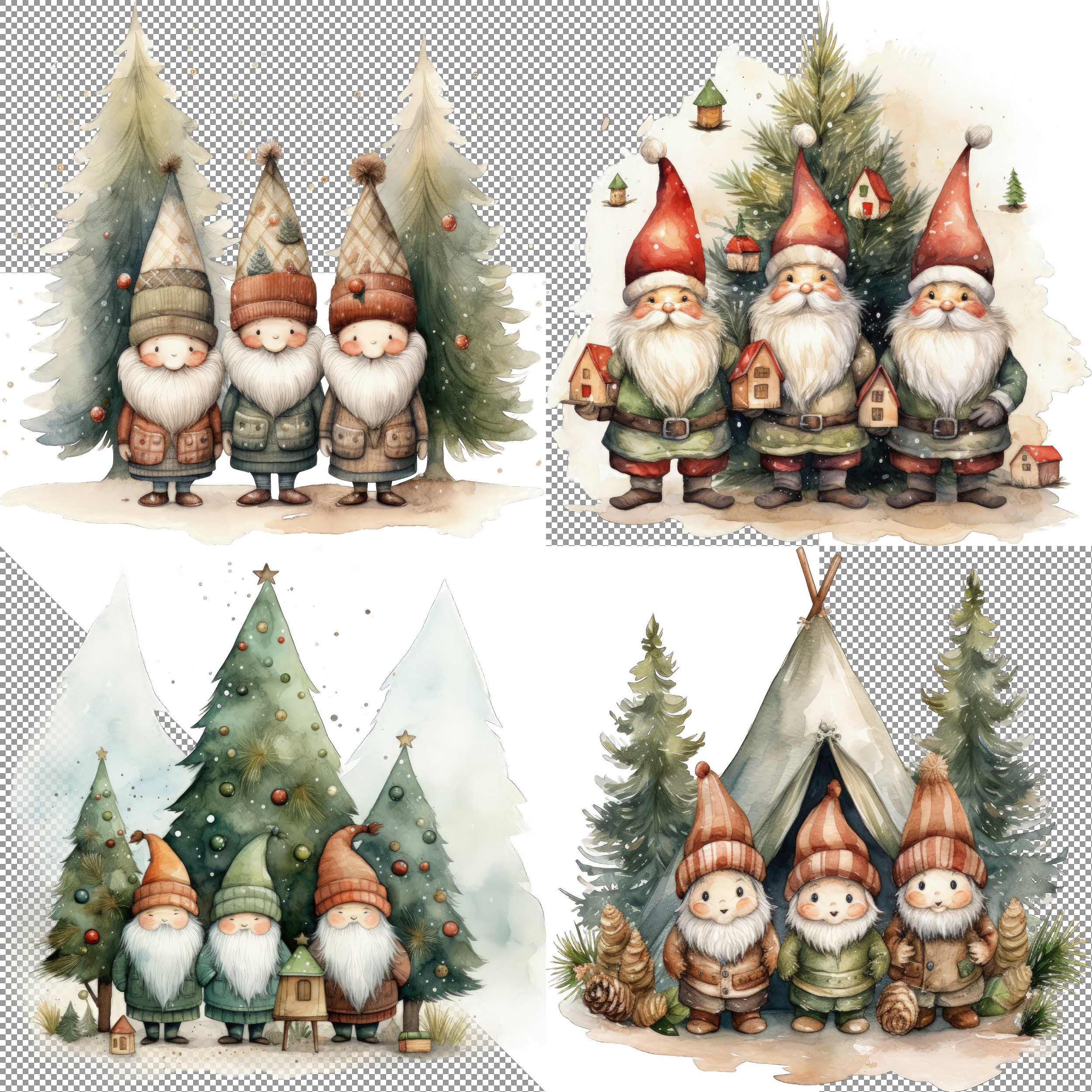Gnomes Clipart Christmas Tree Clipart Gnomes Celebrating by - Etsy