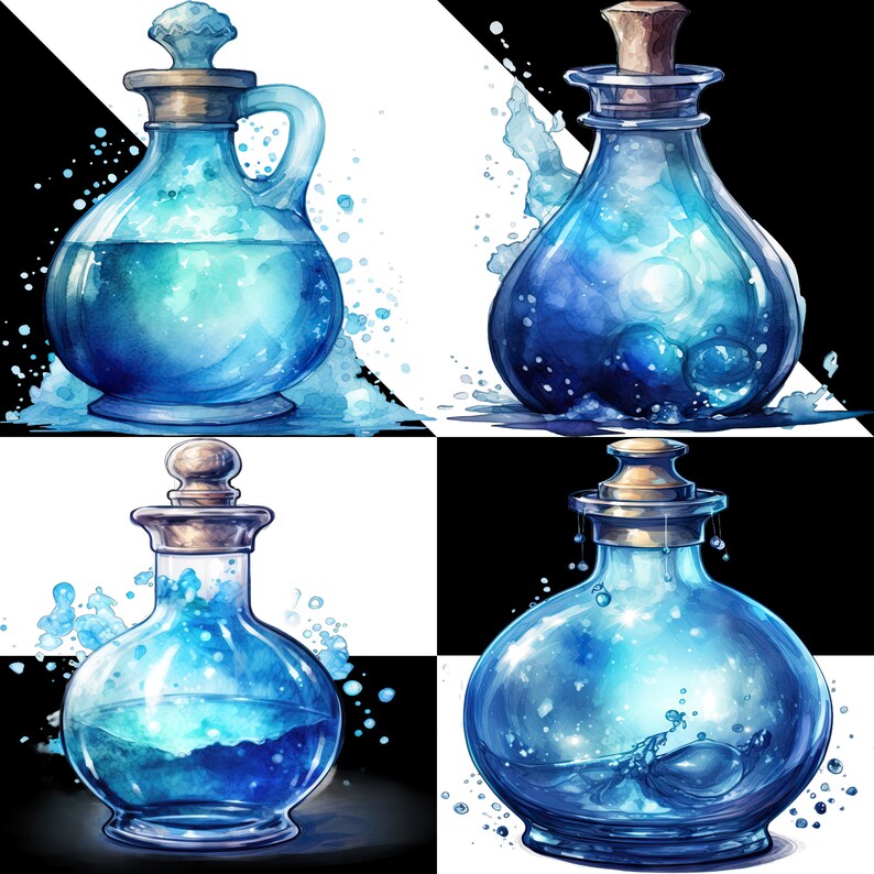 Potion Bottle Clipart, Enchanting Potion Bottles, Magic Elixir Clipart ...