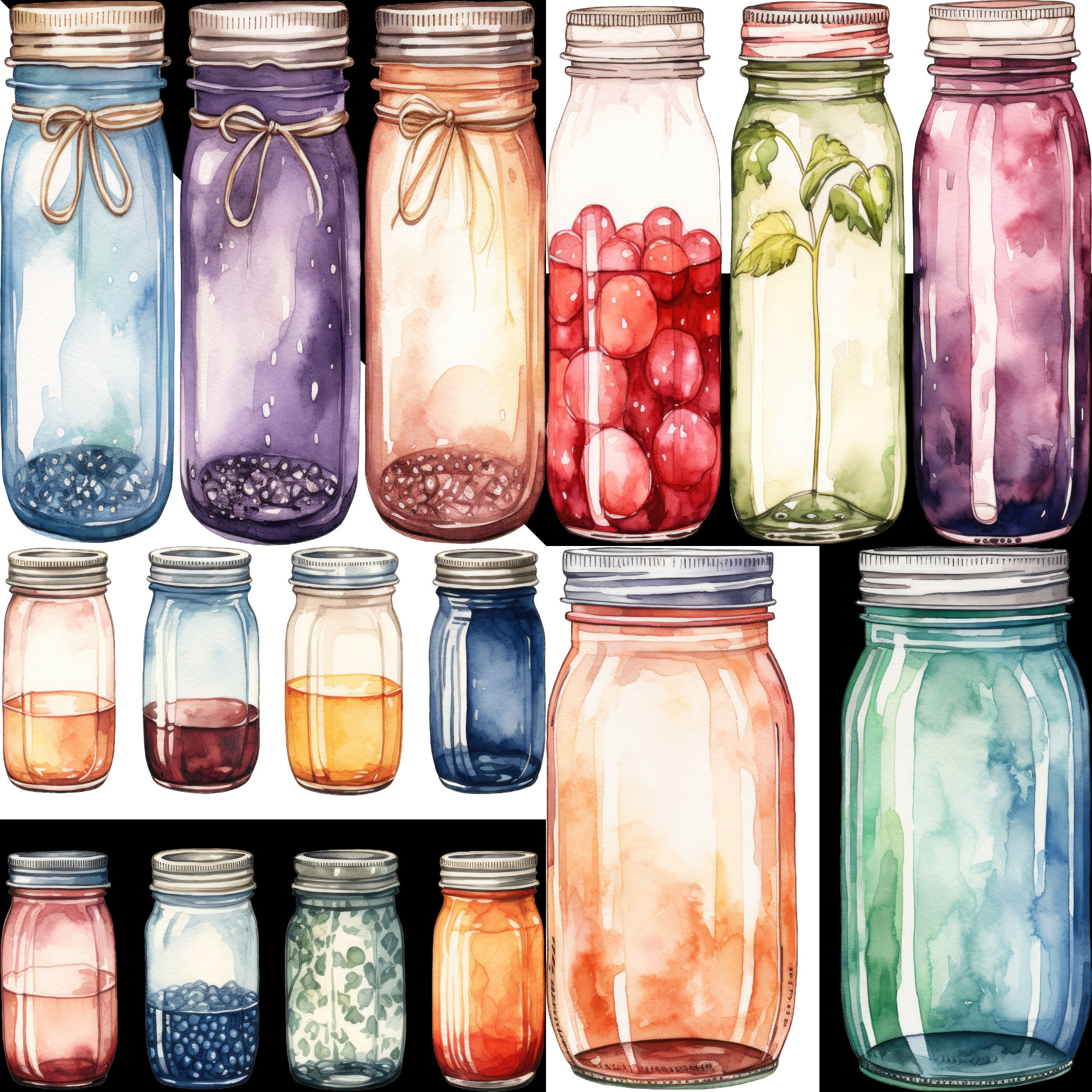 Vantage Mason Jars Watercolor PNG Clipart, Rustic Mason Jar PNG Clipart ...