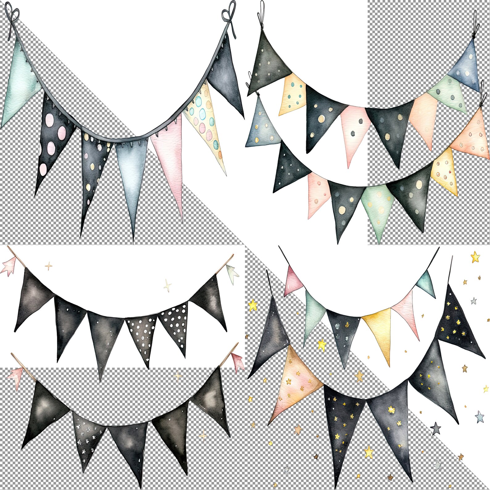 Baby Birthday Bunting Clipart, Pastel Watercolor Clipart, Watercolor ...