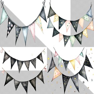Baby Birthday Bunting Clipart, Pastel Watercolor Clipart, Watercolor ...