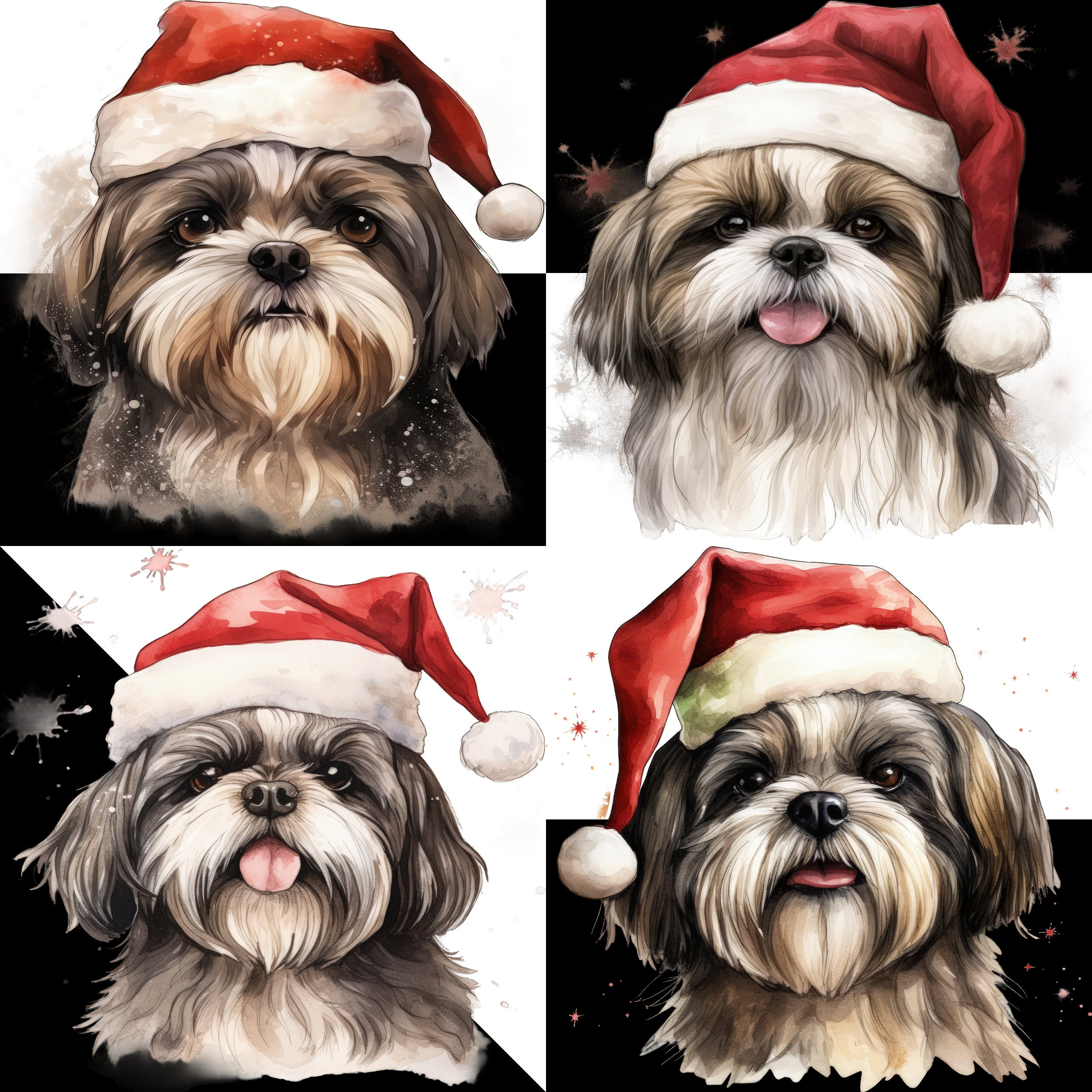 Gleeful Shih Tzu Christmas PNG, Santa's Hat, Festive Shih Tzu Christmas ...