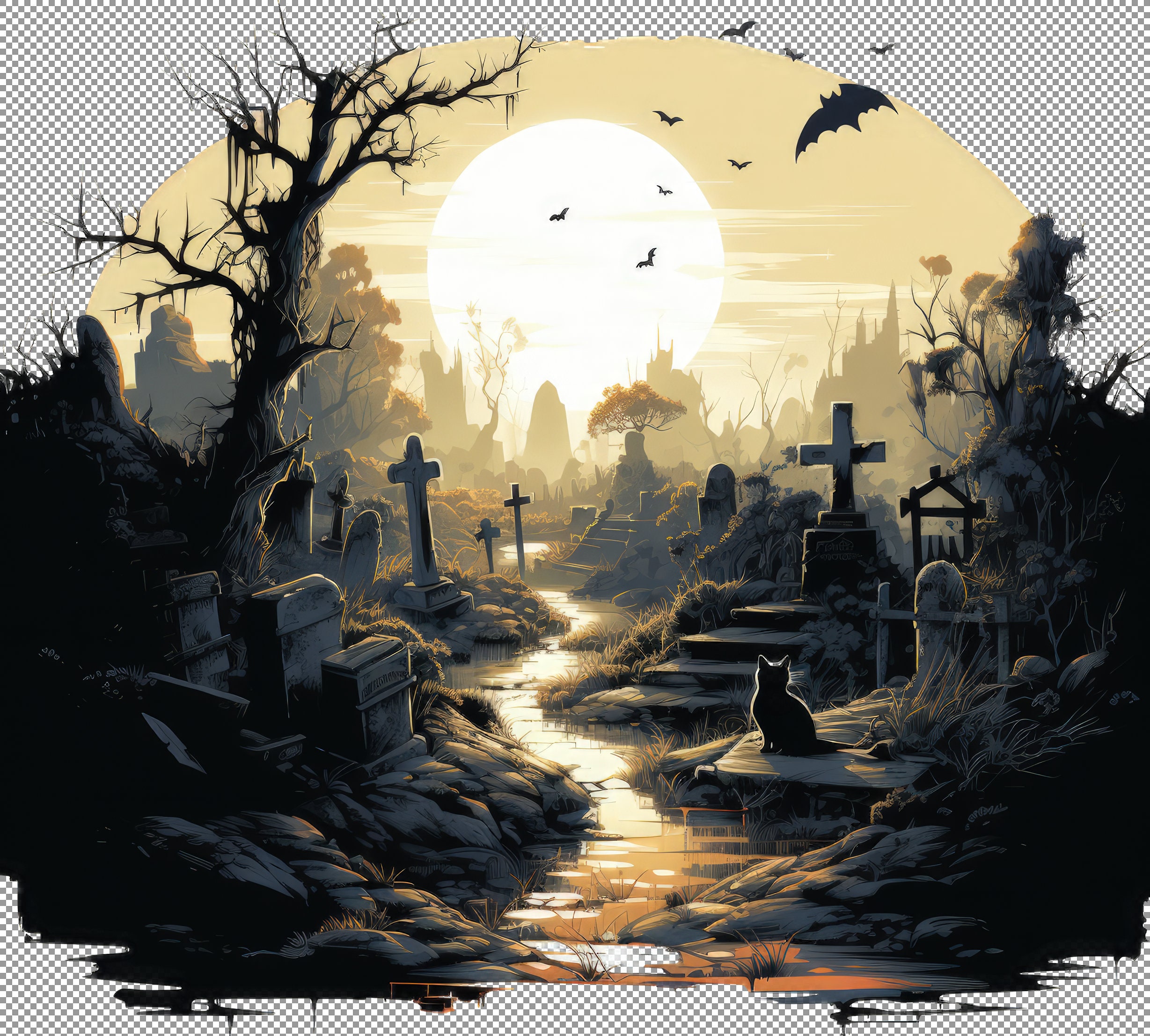Tombstone Trails Spooky Graveyard Clipart, Printable Halloween Graphics ...