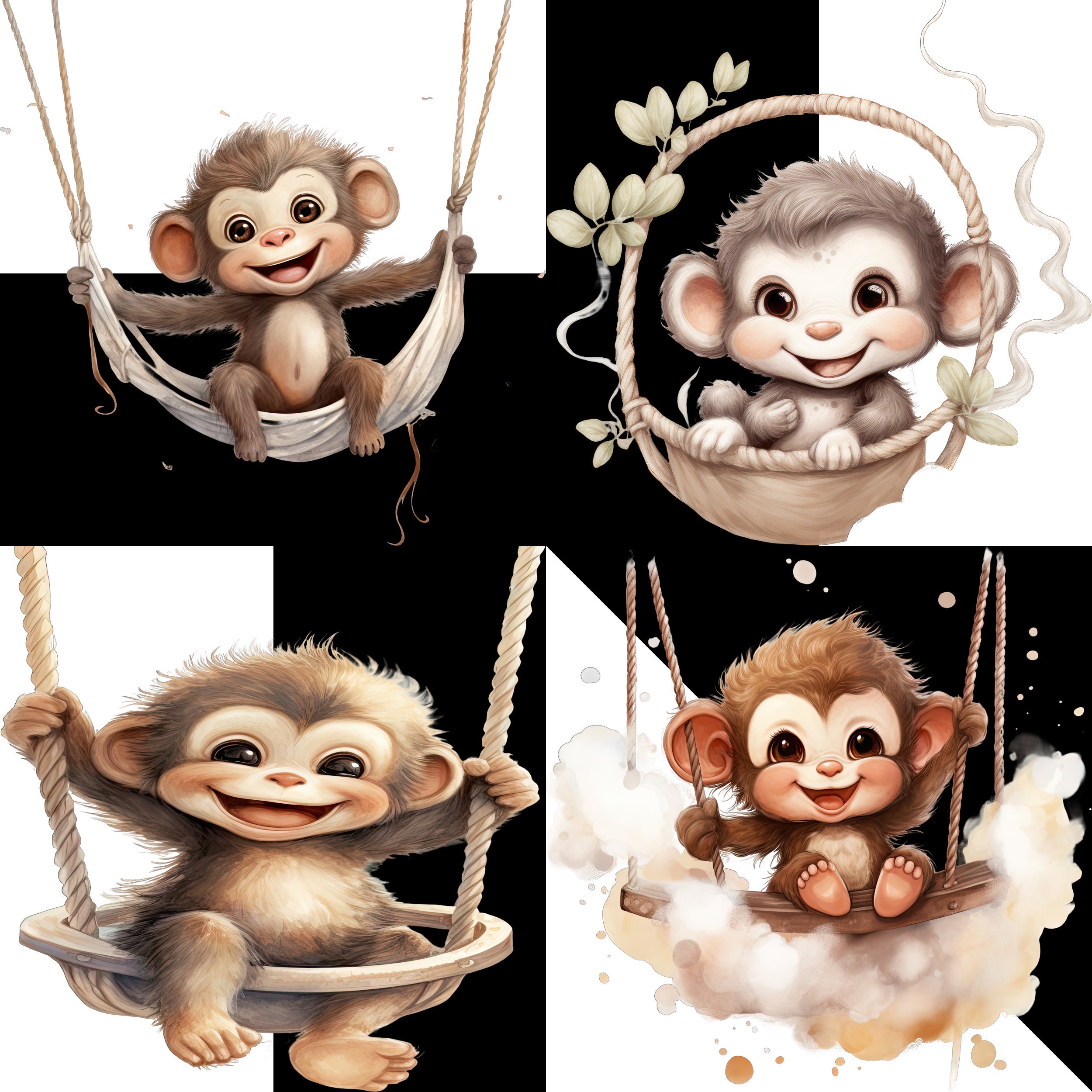 Joyful Monkey Hammock Art Print, Custom Monkey Hammock Painting, Hand ...