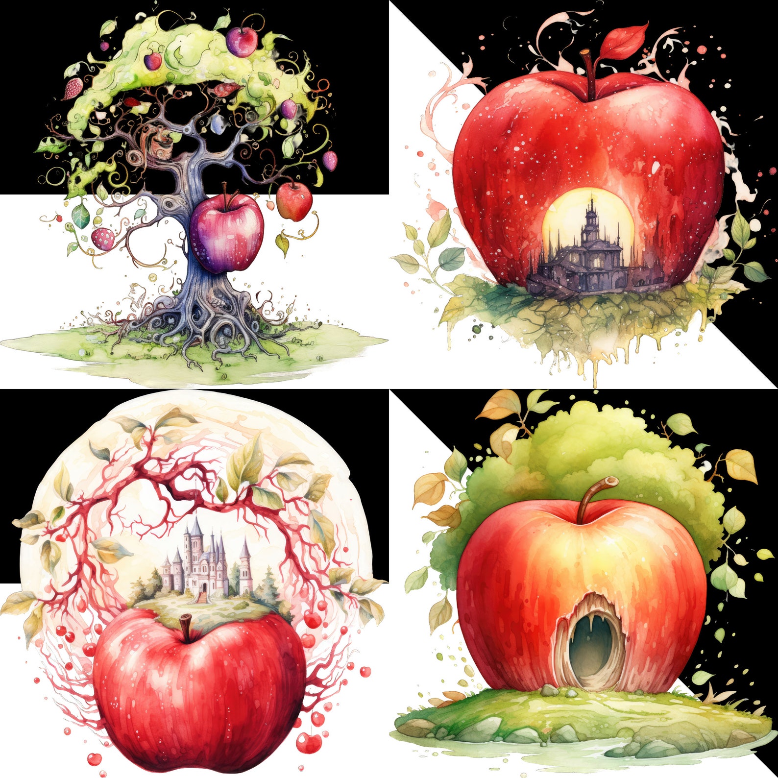 Enchanted Apple Whimsical Watercolor Illustration PNG - Etsy