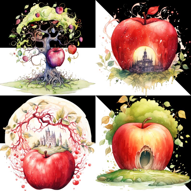 Enchanted Apple Whimsical Watercolor Illustration PNG - Etsy