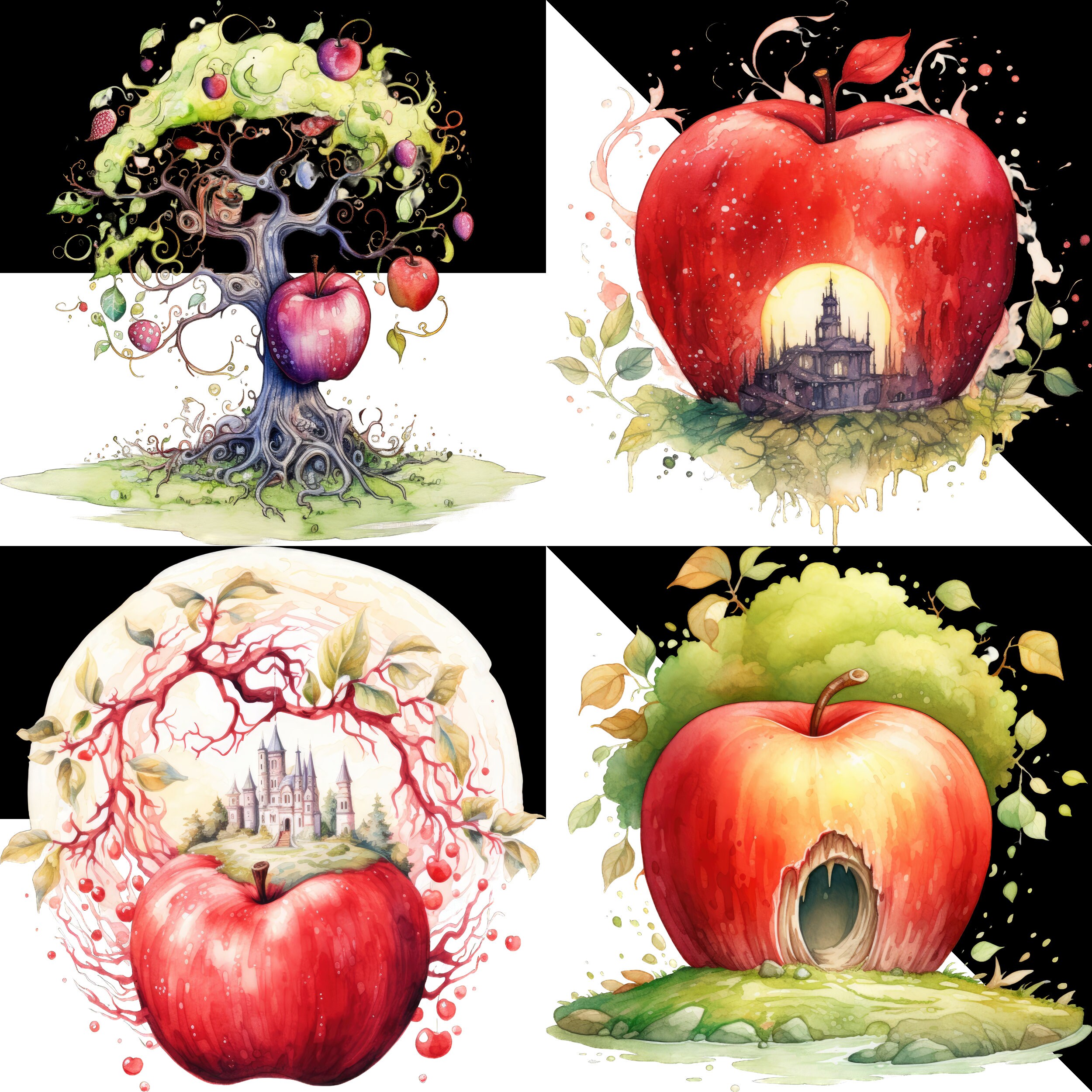 Enchanted Apple Whimsical Watercolor Illustration PNG - Etsy