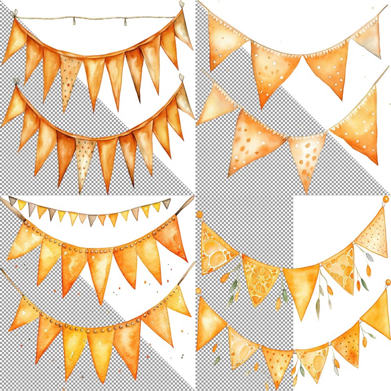 Orange Baby Birthday Bunting Clipart Pastel Watercolor Print - Etsy