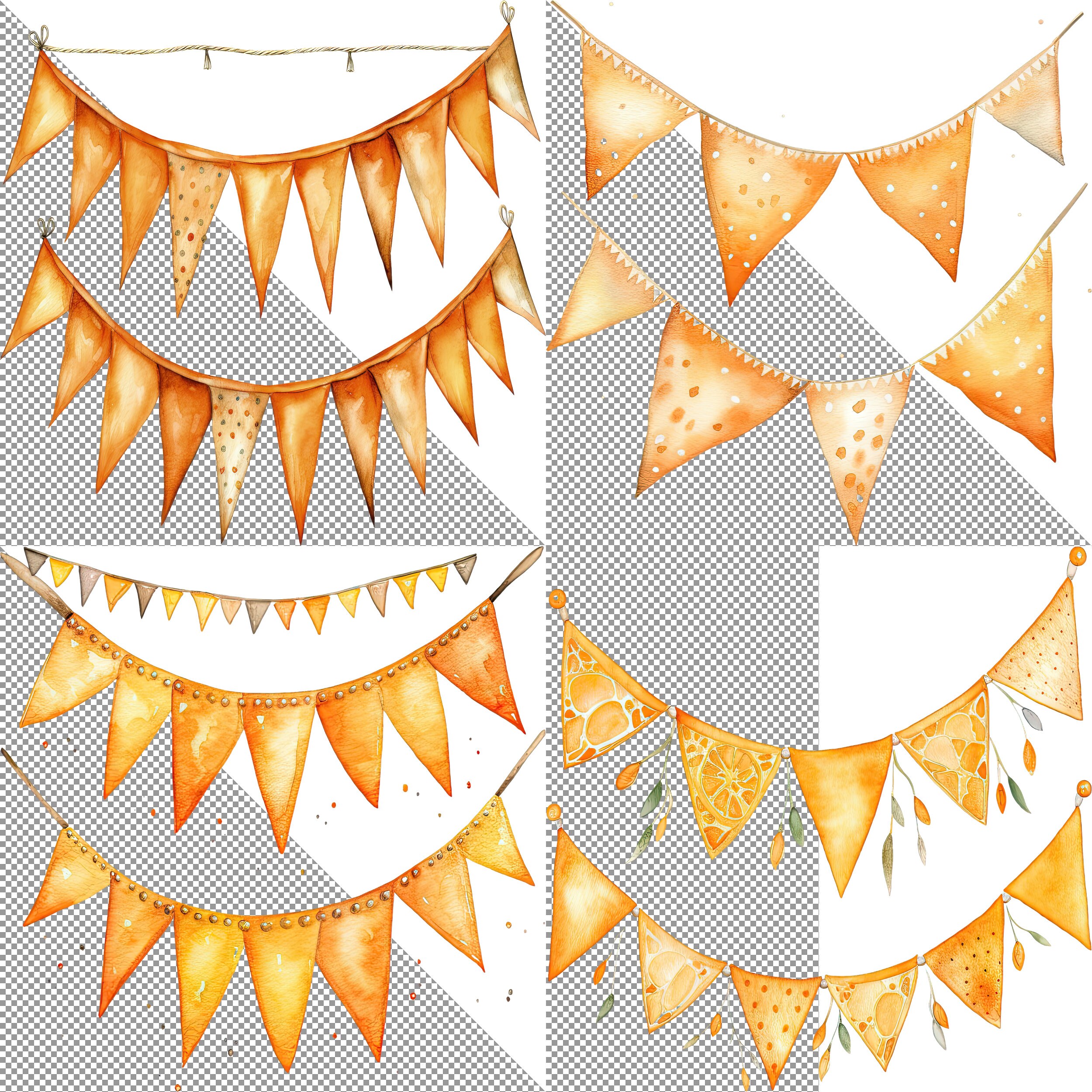 Orange Baby Birthday Bunting Clipart Pastel Watercolor Print - Etsy