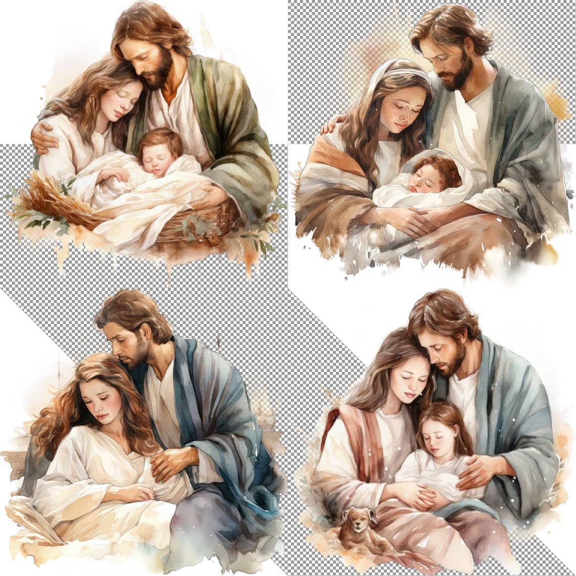 Divine Birth, Christmas Clipart, Nativity Scene in Muted Colors, Jesus ...