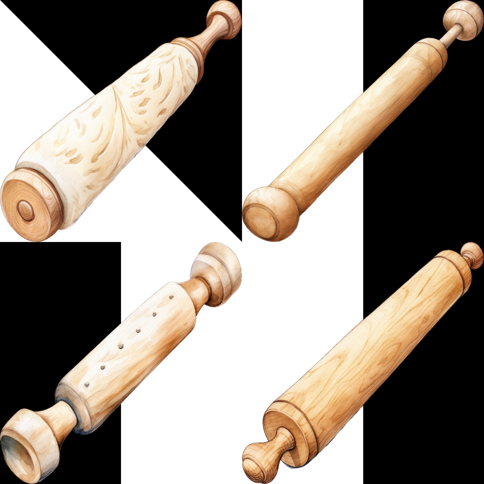 Vantage Rolling Pin Watercolor PNG Clipart, Baking Tools Illustration ...