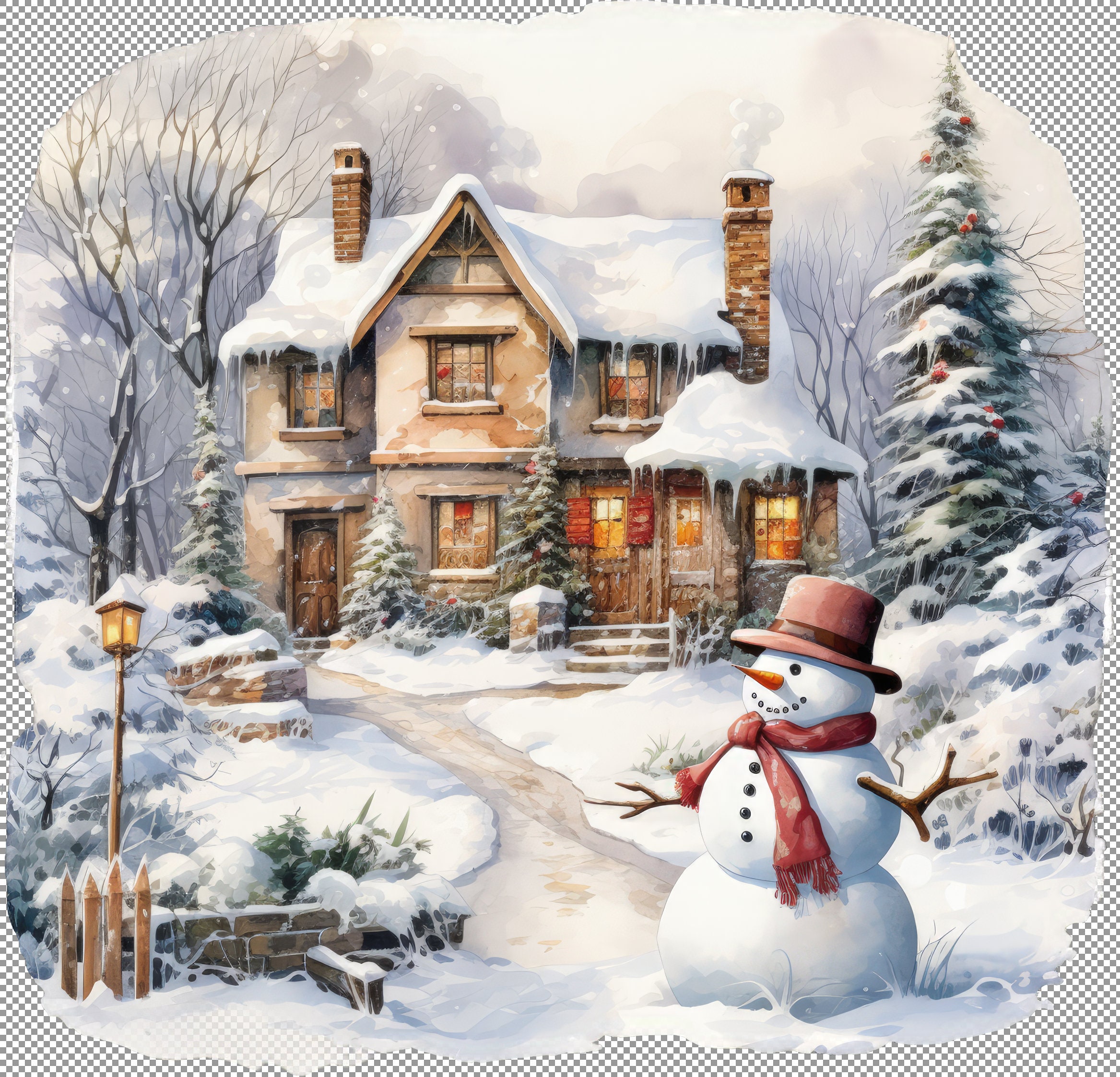 Snowman's Winter Cottage Clipart, Snowman's Winter Cottage Clipart ...
