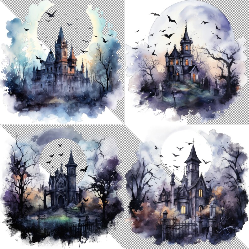 Gothic Manor Clipart, Spooky Gothic Clip Art, Dark Mansion, Ghostly ...