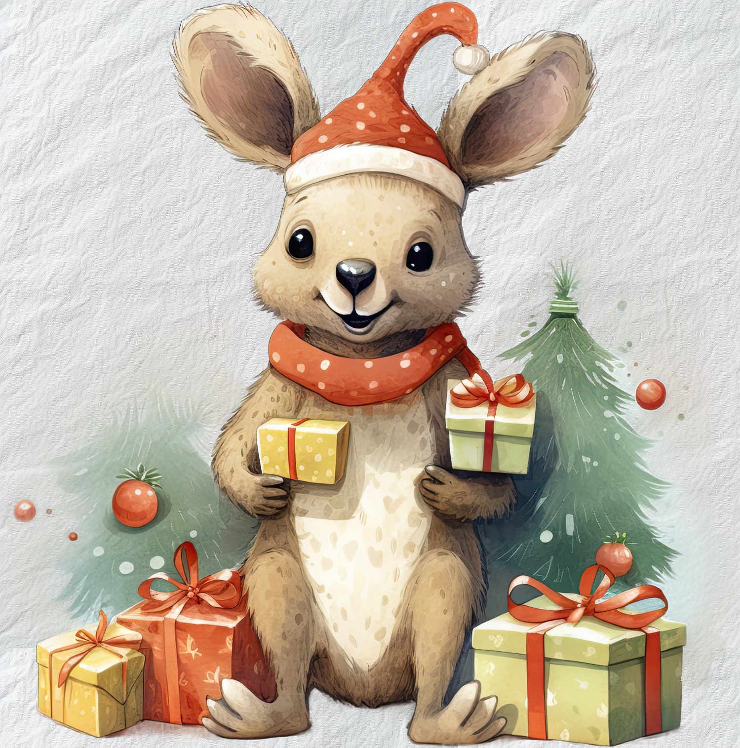 Christmas Festive Kangaroo PNG Clipart, Cute Kangaroo Christmas Art ...