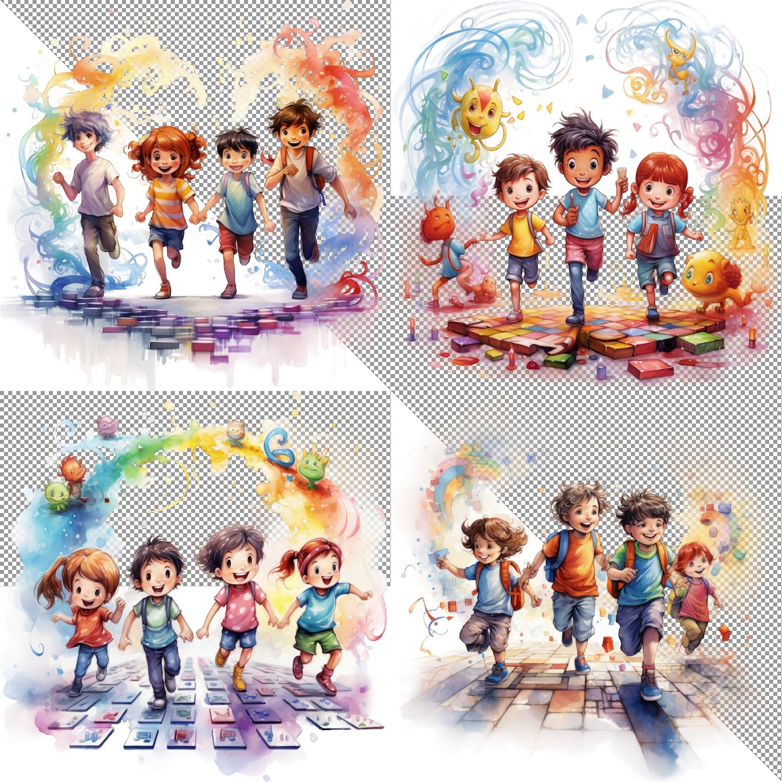 Colorful Classroom Kids Clipart, School Kids Illustrations - Vibrant ...