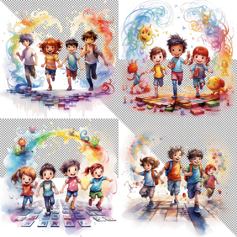 Colorful Classroom Kids Clipart, School Kids Illustrations - Vibrant ...