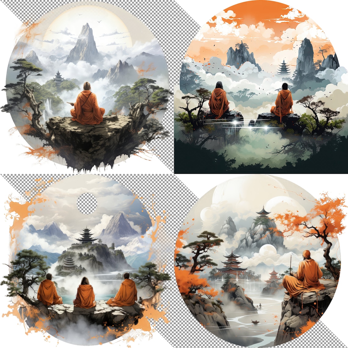 Monk's Zen Zenith Clipart, Meditative Monk Graphic, Zen Zenith Clipart ...