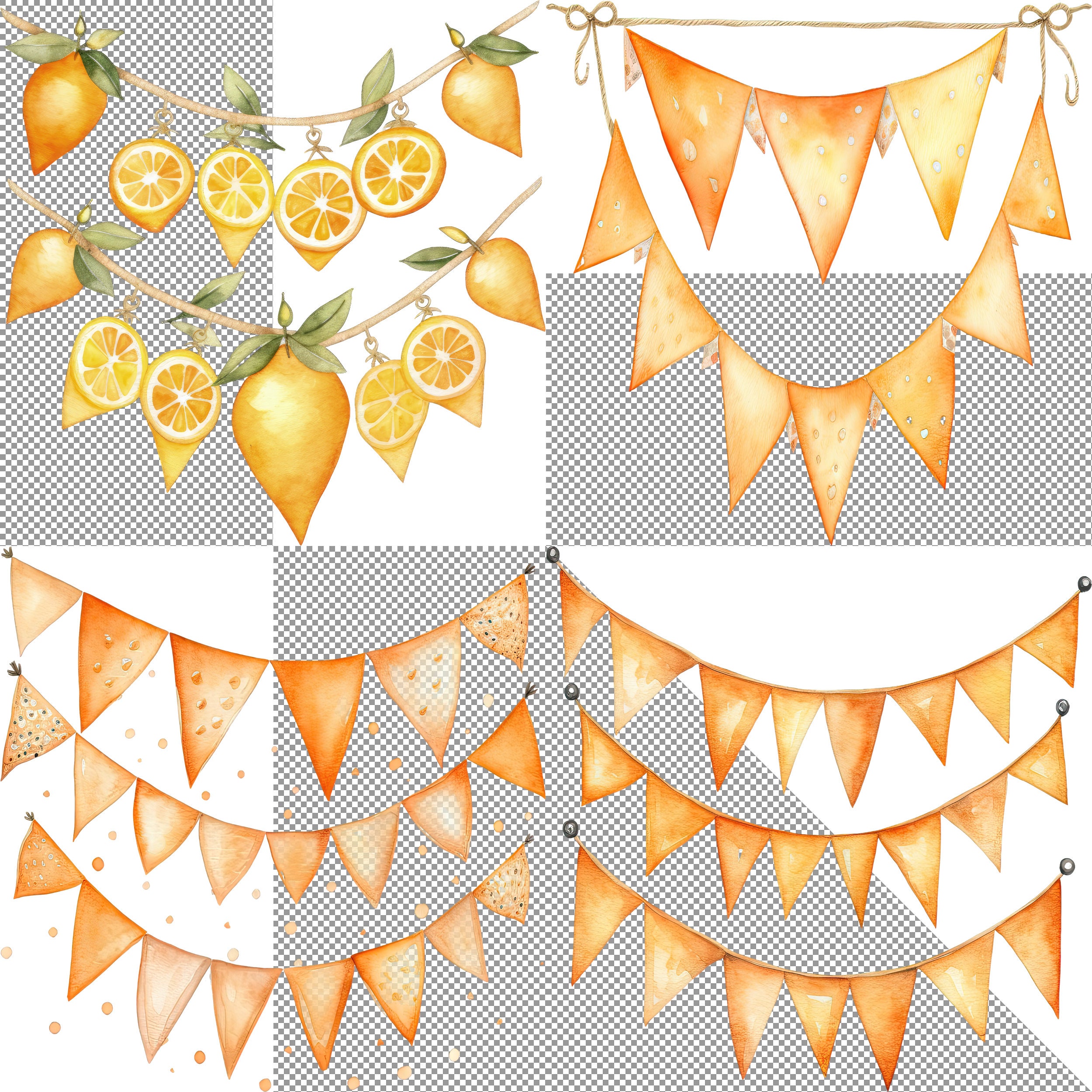 Orange Baby Birthday Bunting Clipart Pastel Watercolor Print - Etsy