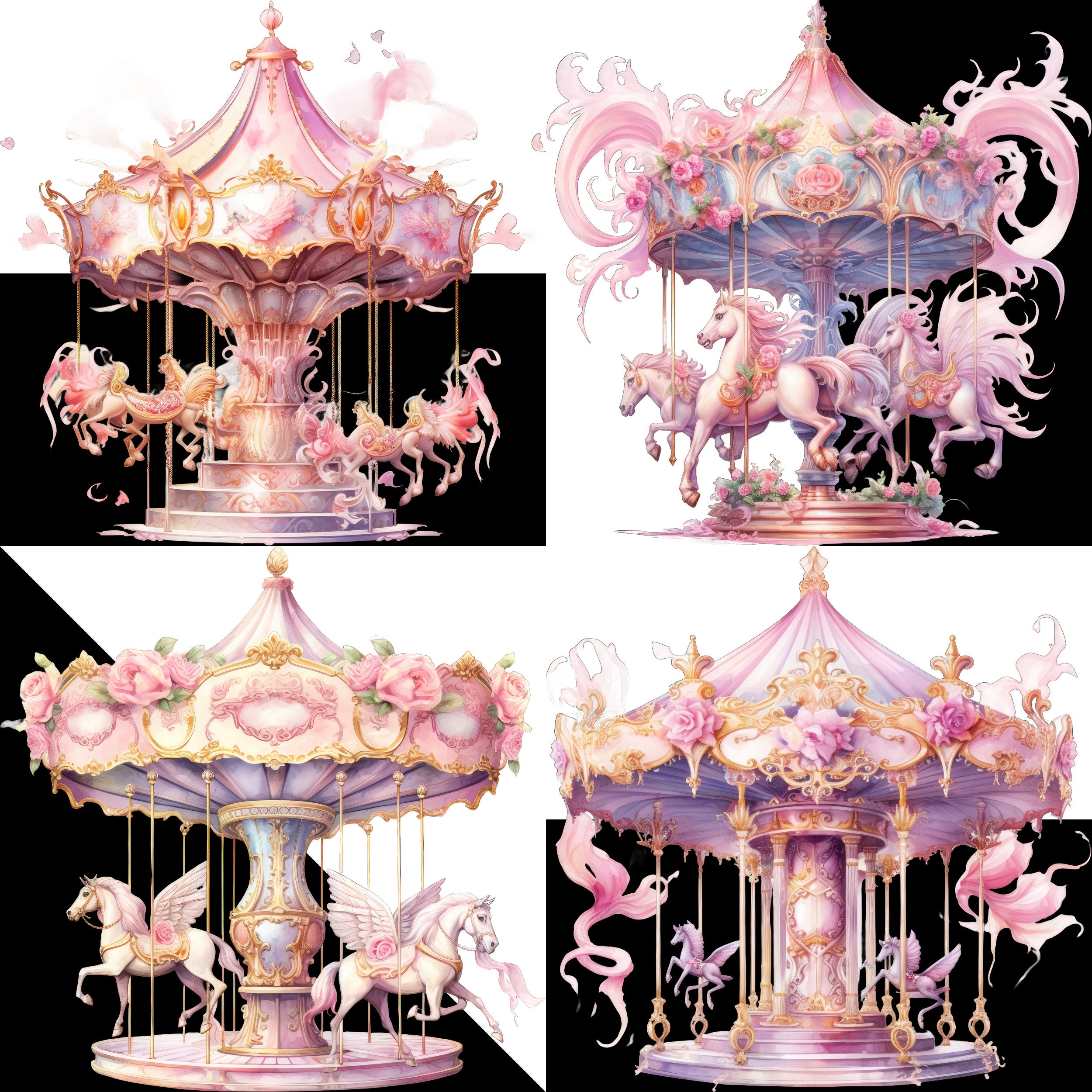 Mystic Carousel Clipart, Mystic Carousel Whimsy, Enchanted Merry-go ...