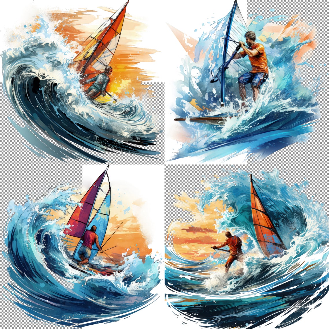 Windsurfing Wonders Clipart, Windsurfing Adventure, Beach Fun Clipart ...